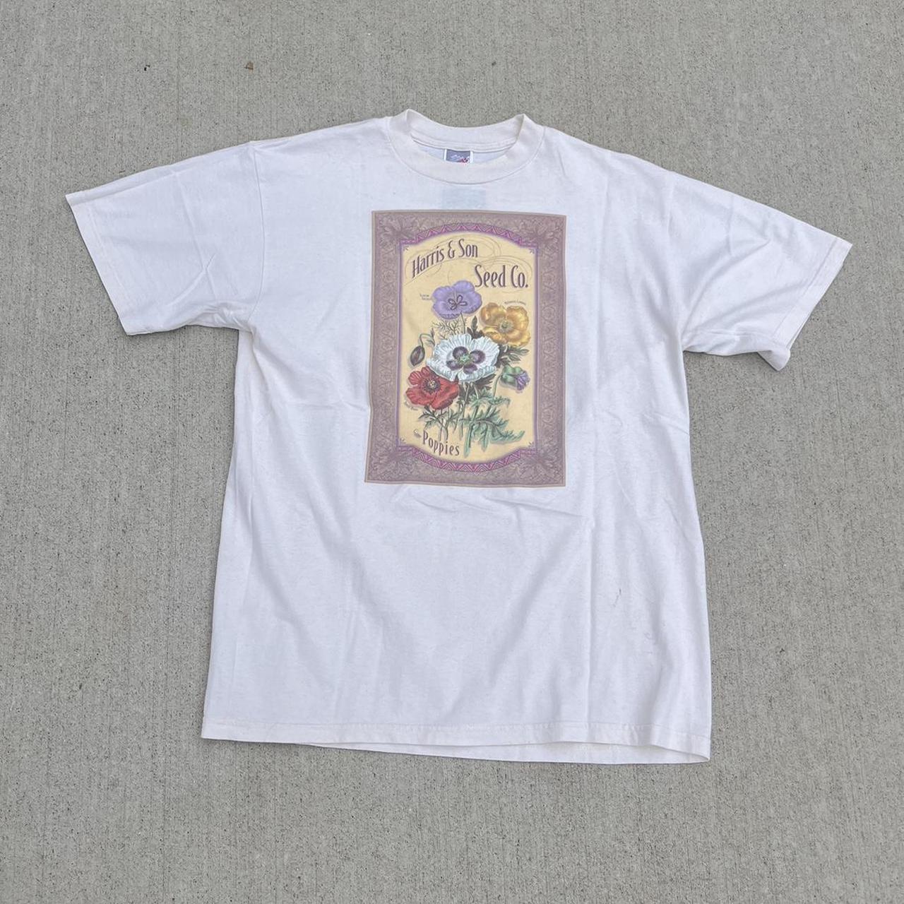 90’s Vintage flower t-shirt. Harrison & son Seed Co.... - Depop