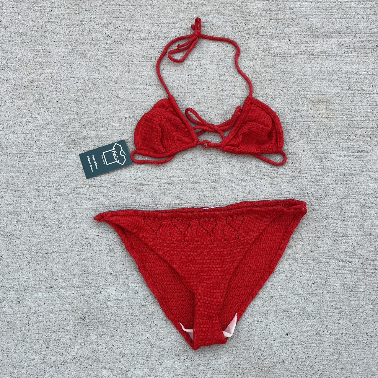 Vintage knit swim suit. Crochet swimsuit with heart... - Depop