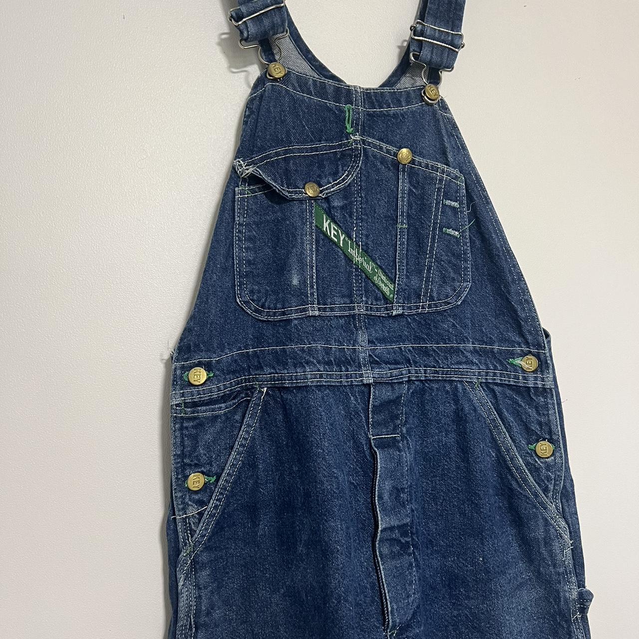 Vintage 90's Key Overalls / Dungarees Dark Blue Size... - Depop