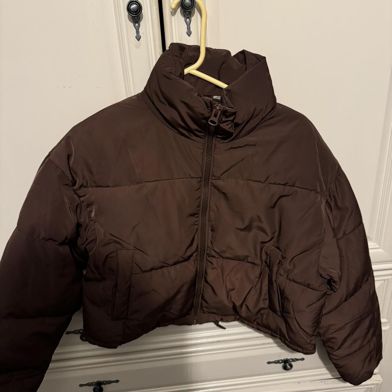 H&M Brown Cropped Puffer Jacket Size XS Only worn... - Depop