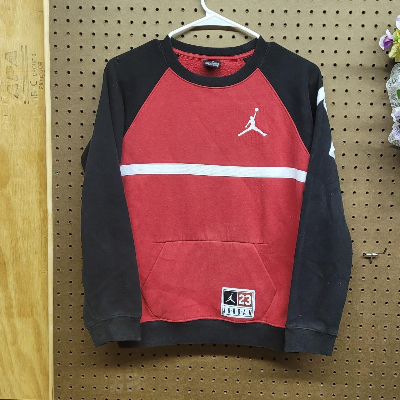 Used Red and Black Jordan Crewneck size Large 12-13... - Depop