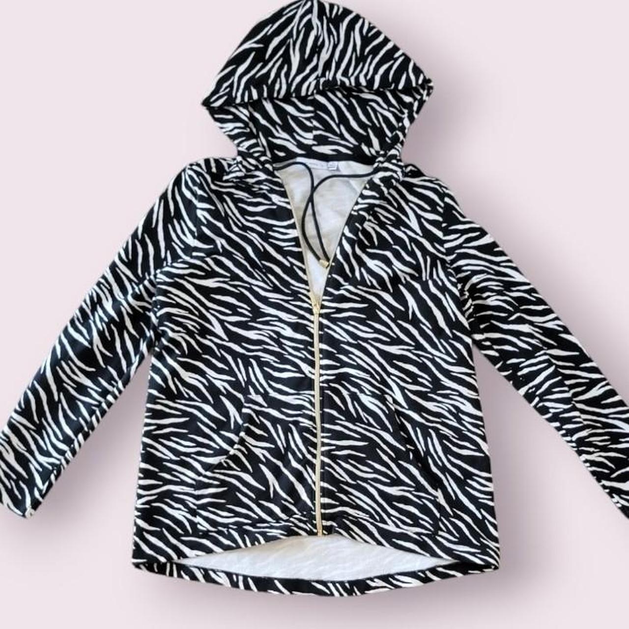 Y2k scene emo style zebra print zip up hoodie Size... - Depop