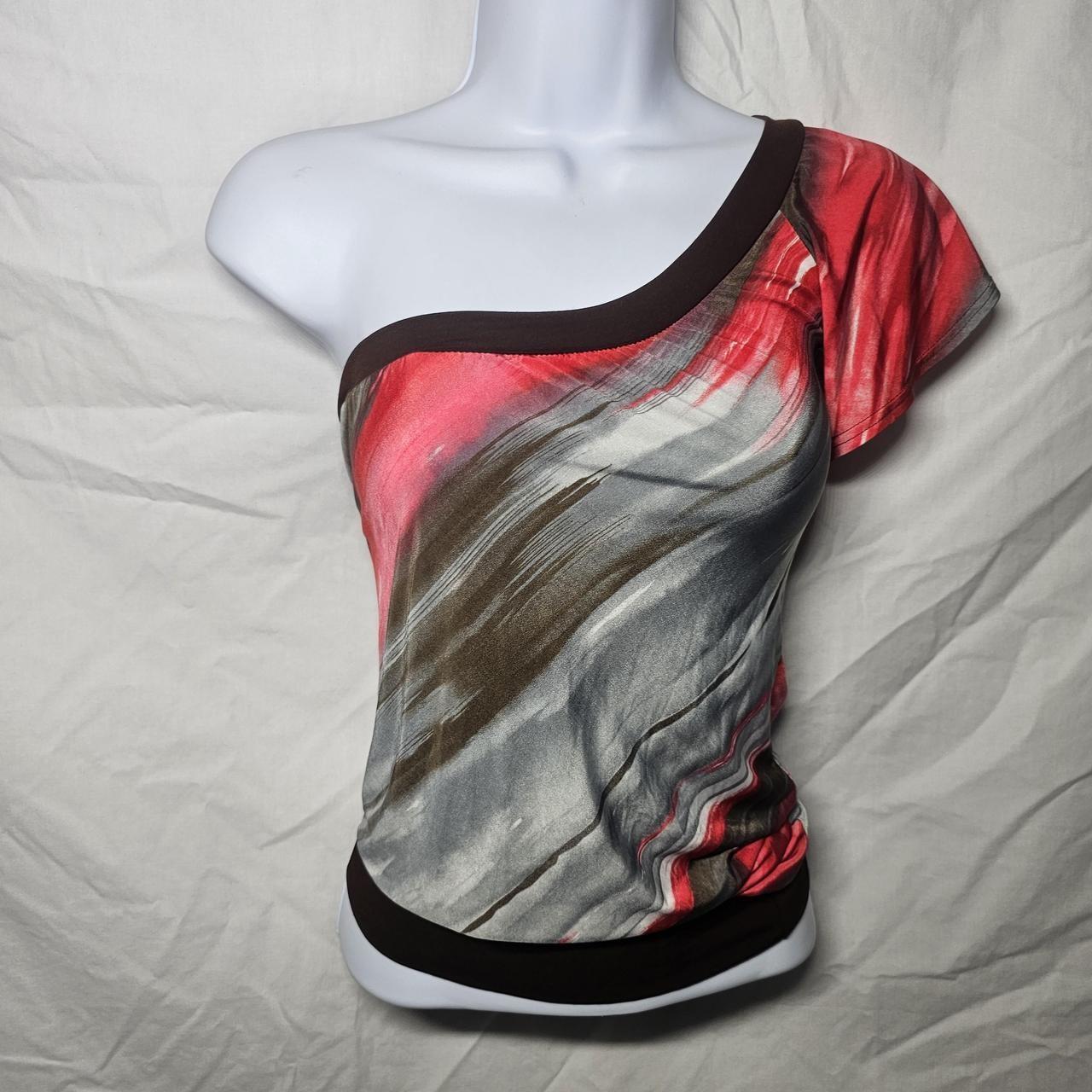 Y2K pink grey marble one shoulder bubble top No size... | Depop