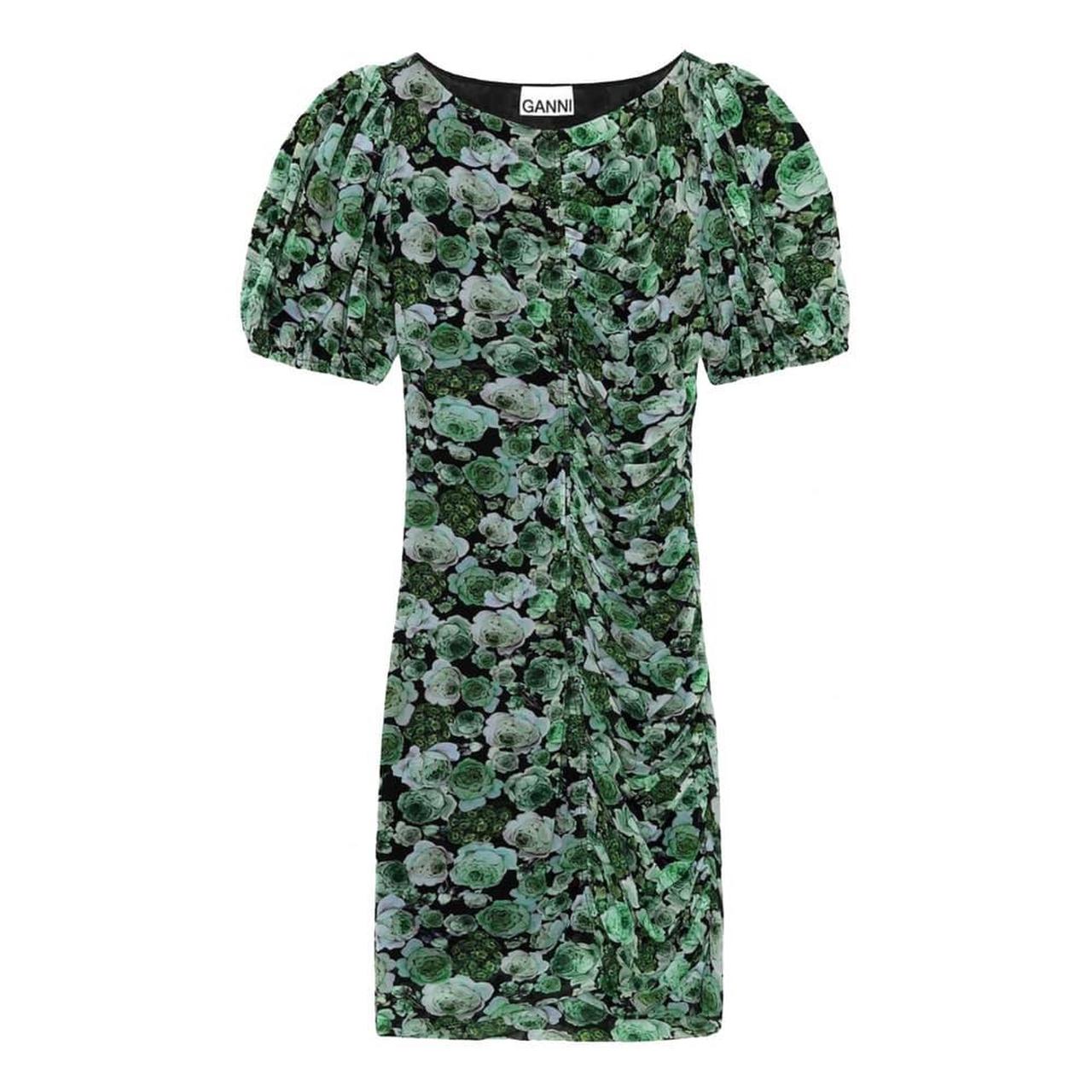 Ganni green roses dress sz S only worn once #ganni... - Depop