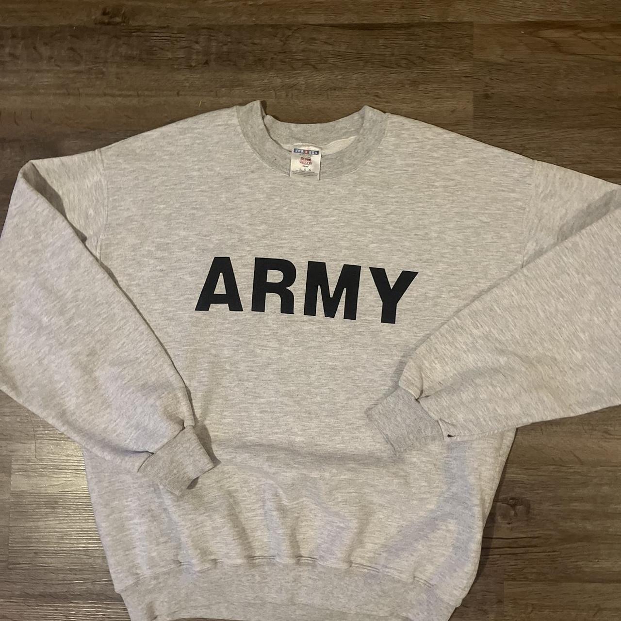 Vintage Jerzees Super Sweats Army Pullover Crewneck... - Depop