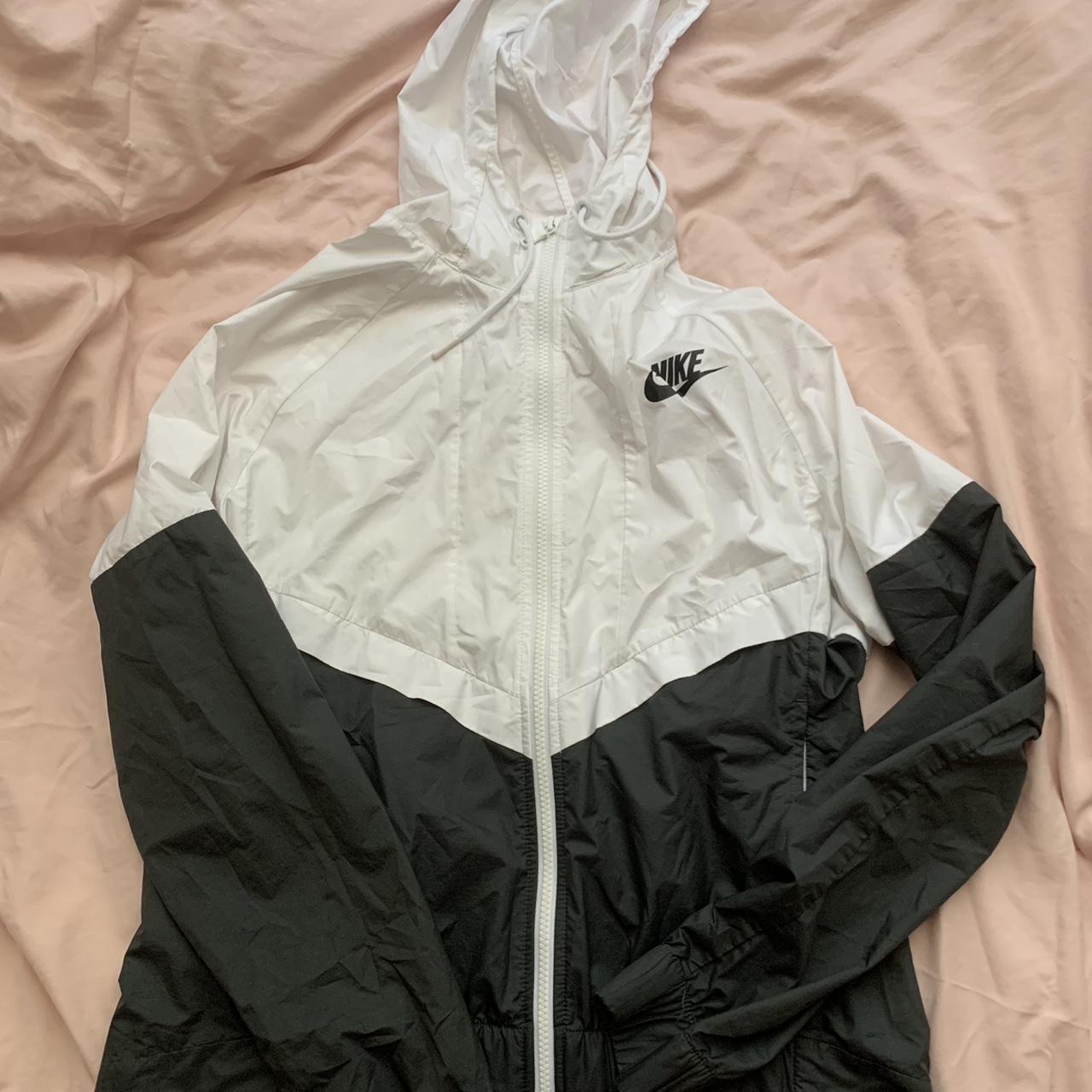 medium white and black nike windbreaker only worn a... - Depop