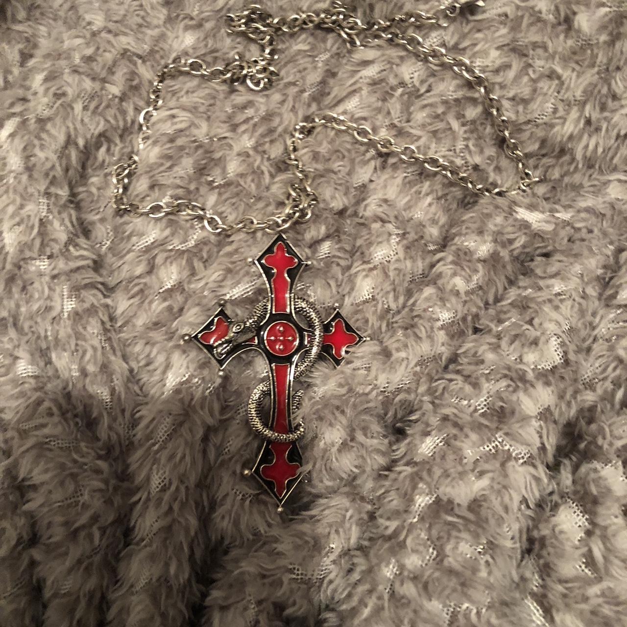 gothic emo cross necklace y2k vintage with snake... - Depop