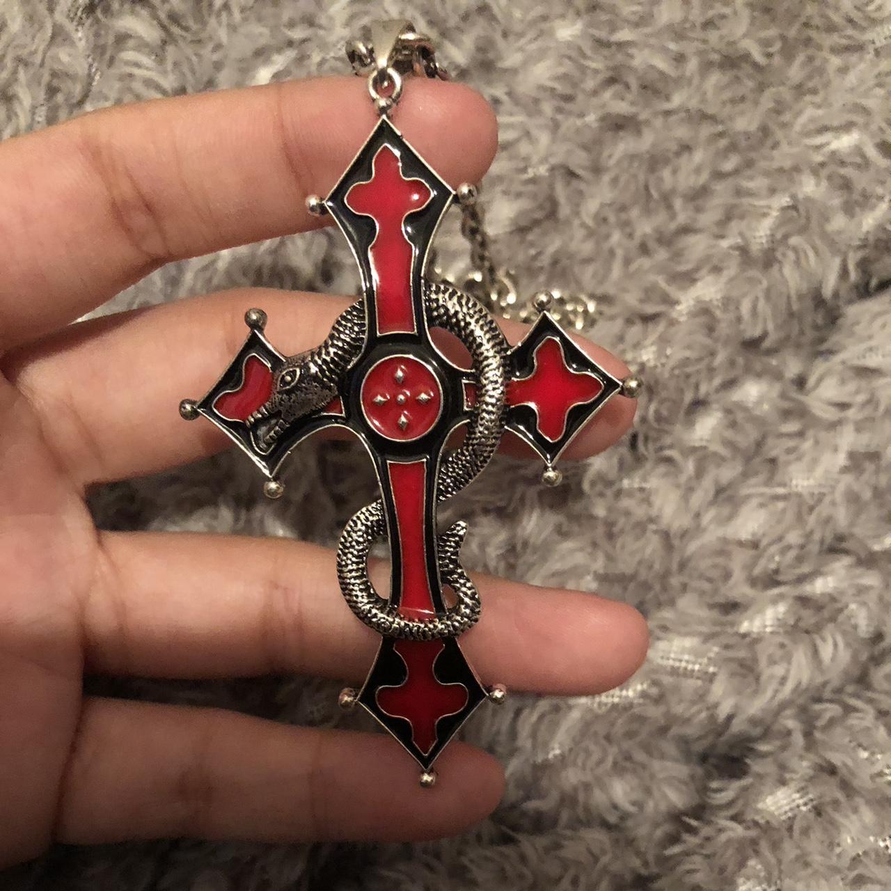 gothic emo cross necklace y2k vintage with snake... - Depop