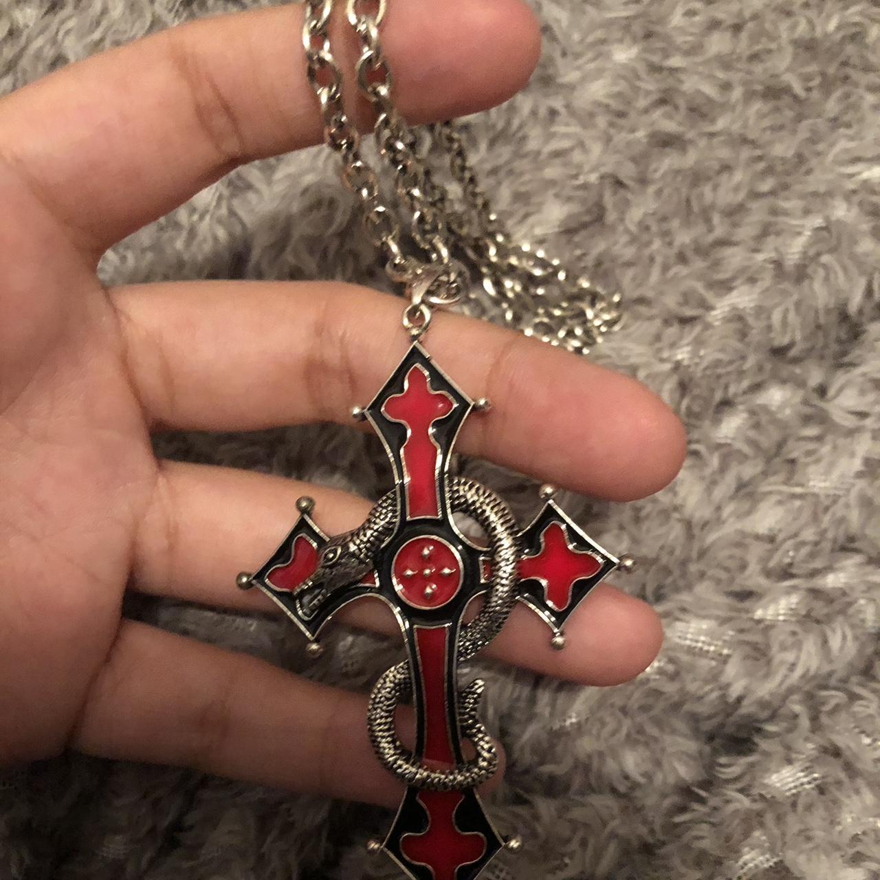 gothic emo cross necklace y2k vintage with snake... - Depop