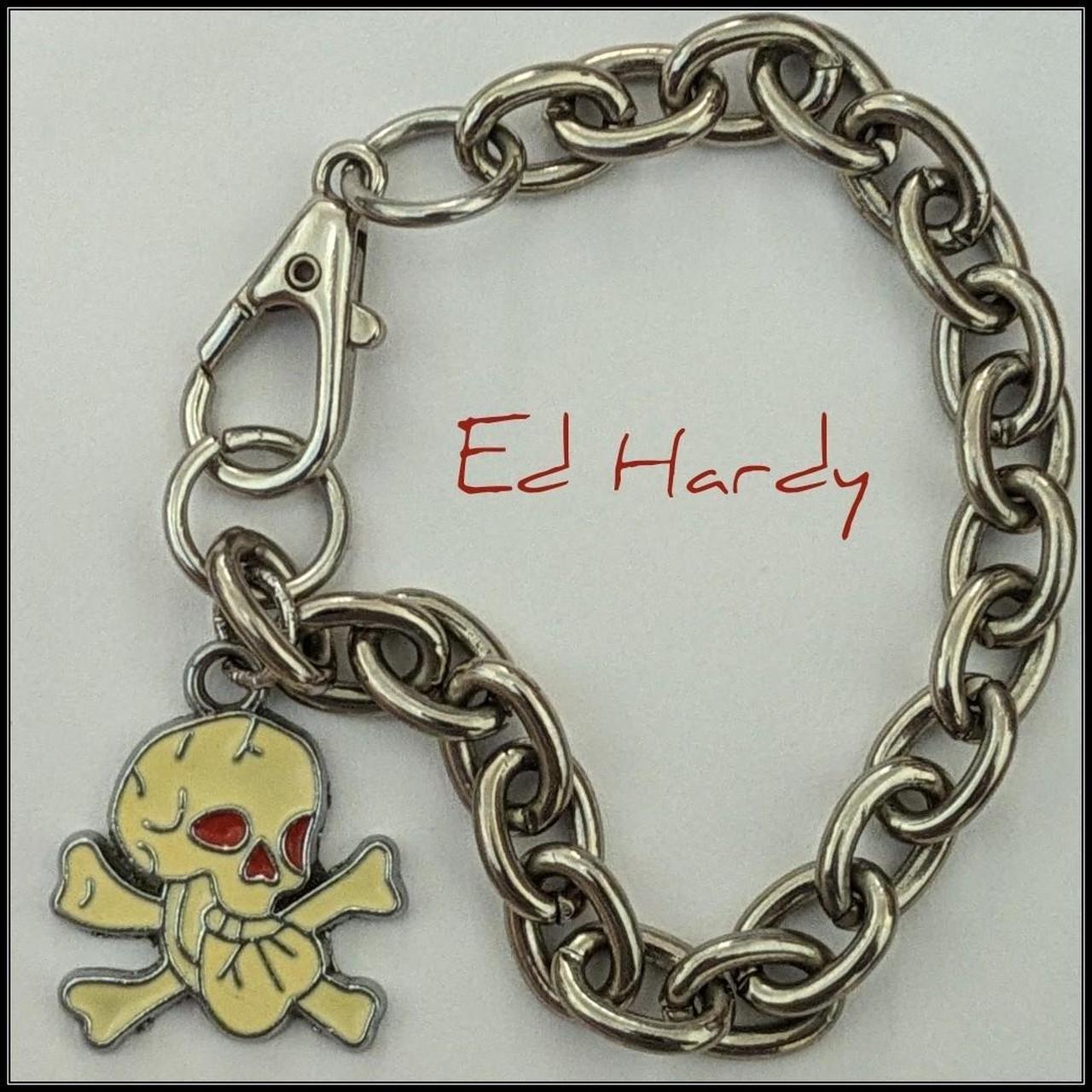New ED HARDY Skull Biting Heart Charm Bracelet on... - Depop