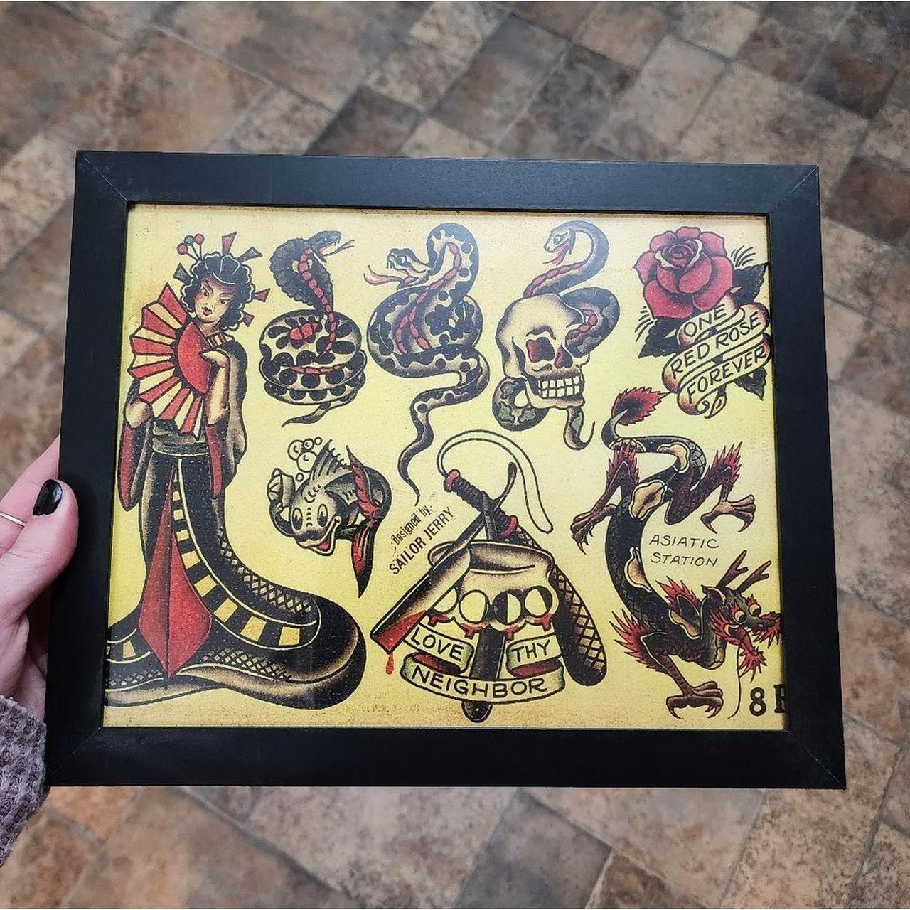 Framed Traditional Tattoo Flash Art 8x10... - Depop