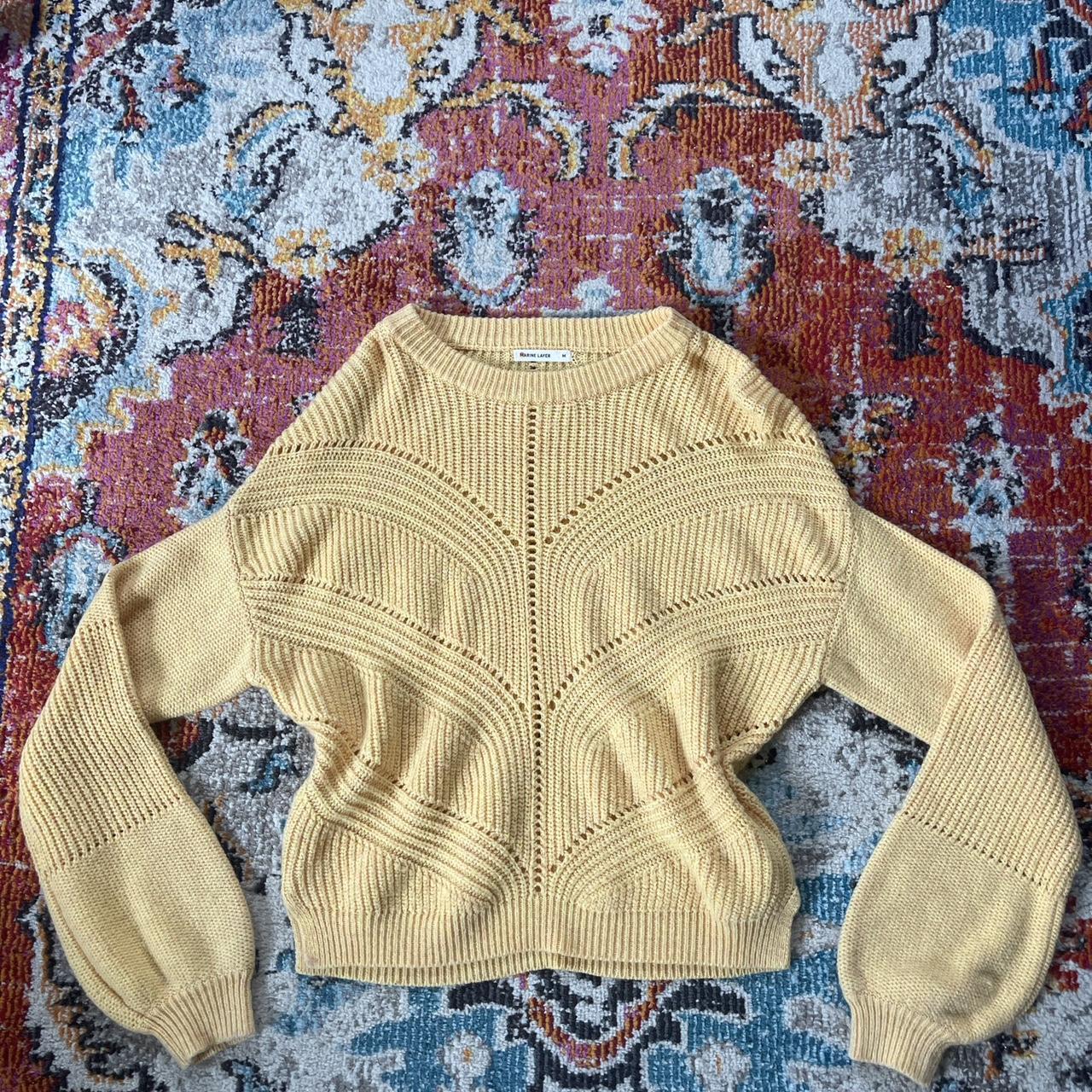 marine layer lemon yellow sweater with balloon... - Depop