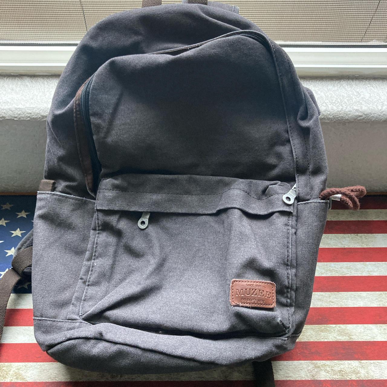 Muzee Grey and brown canvas backpack #backpack | Depop