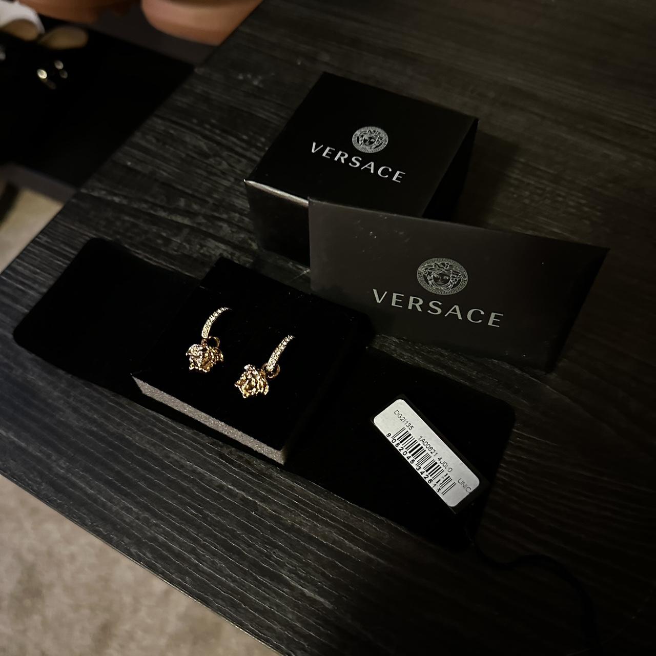 Gold Plated Diamond Versace Earrings 9/10... - Depop
