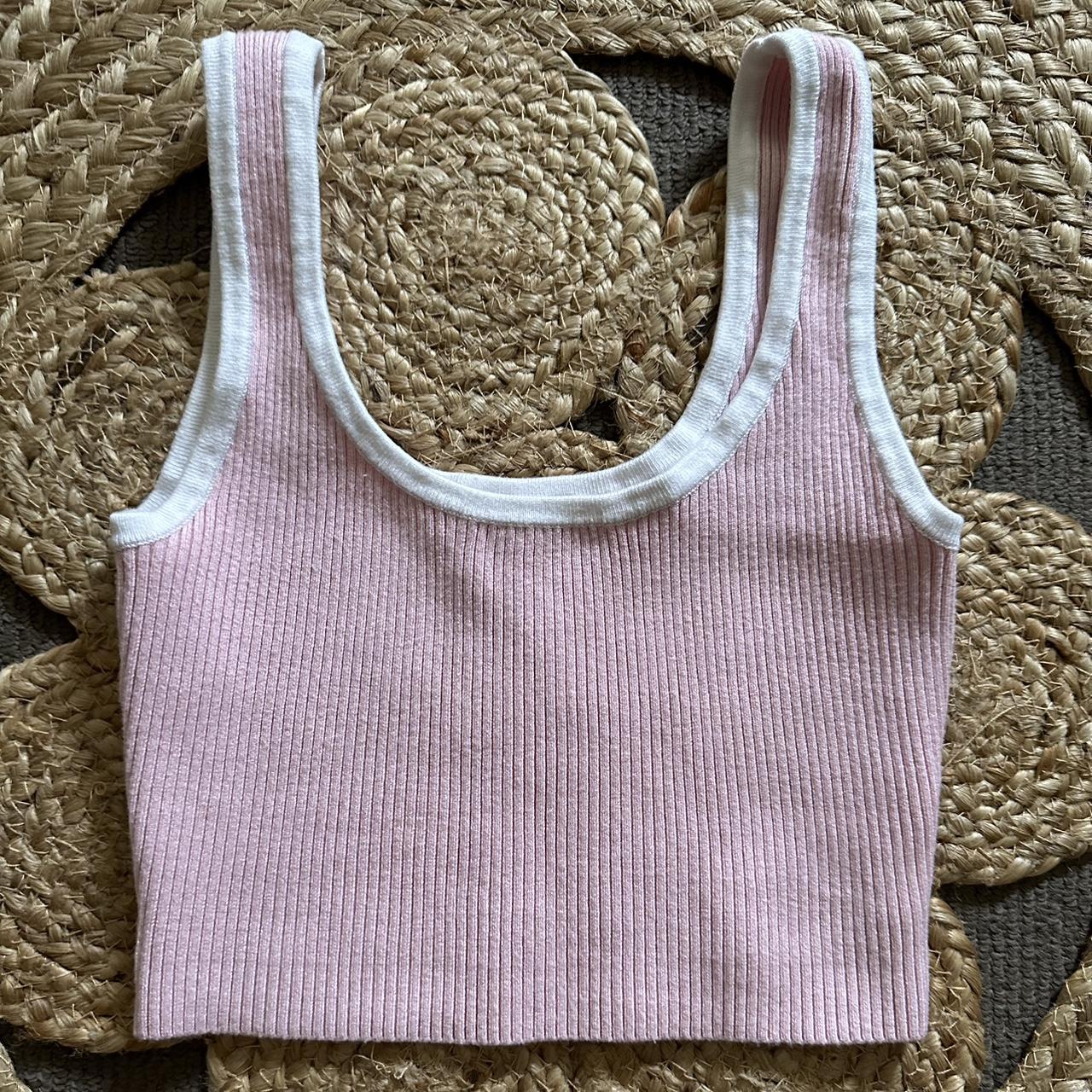 Mooloola crop Pink ribbed with white trim New,... - Depop