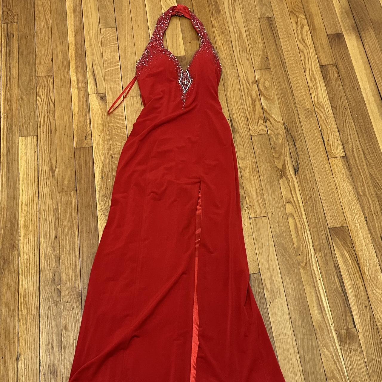 Red and silver beaded halter neck dress, fits a Xs... - Depop