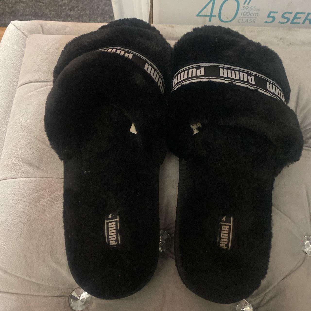 furry puma slides - Depop