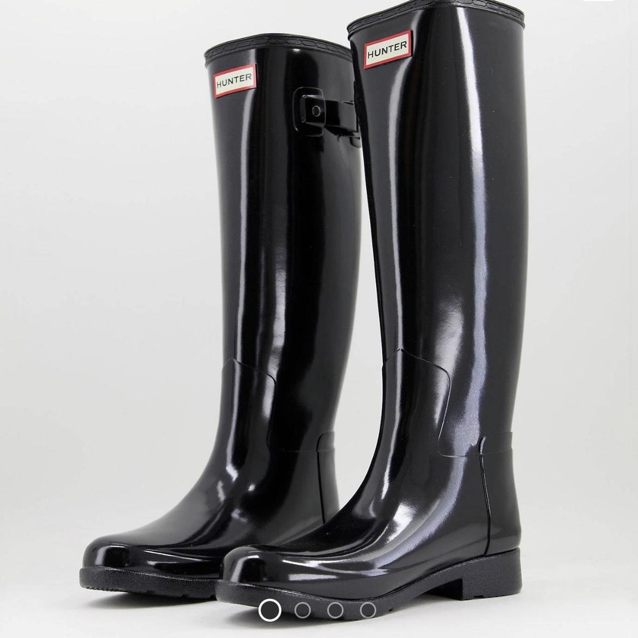 Glossy Black long hunter wellies Size 4 Worn 1-2... - Depop