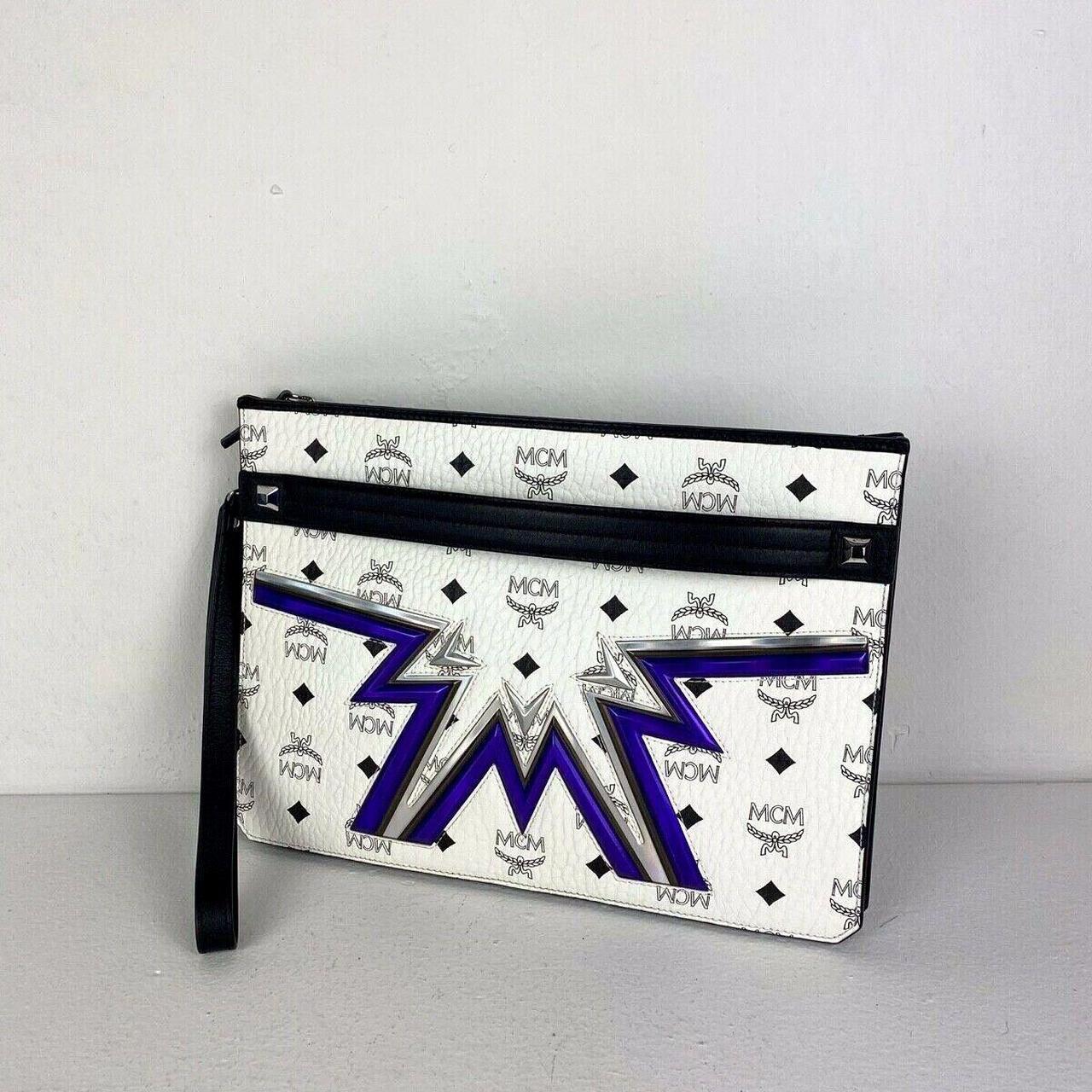 MCM Clutch White Monogrammed Leather 'Lighting'... - Depop