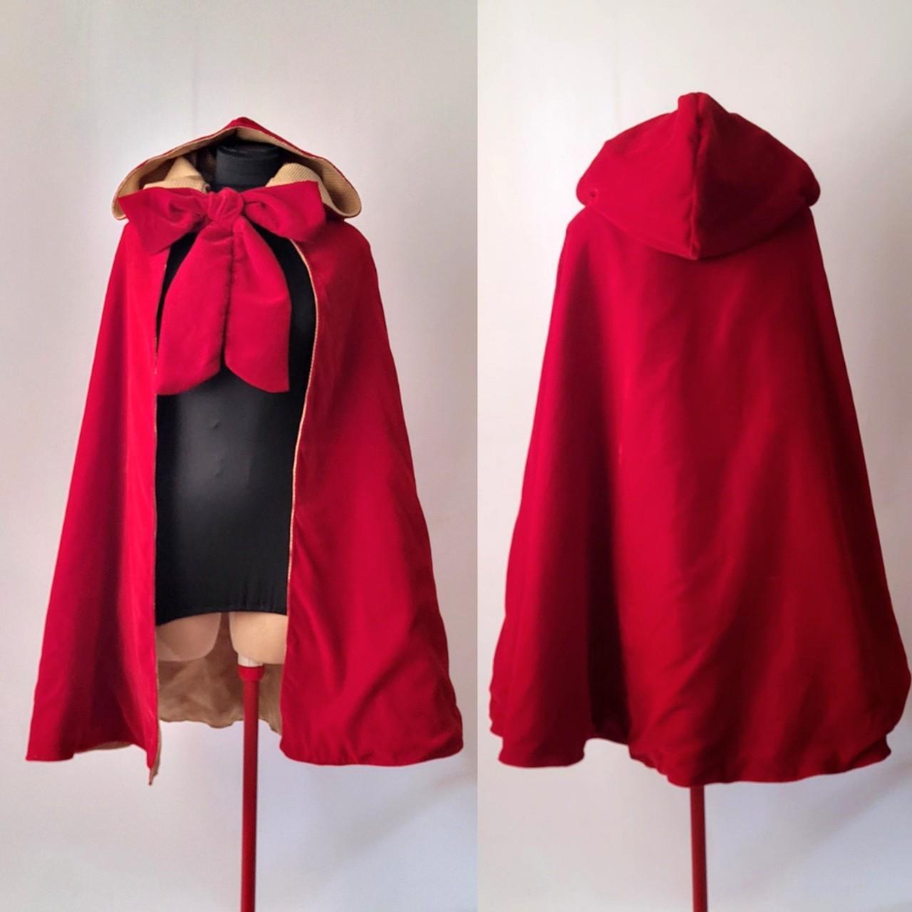 Handmade Red Velvet Gold Lining Hooded Cape Cloak... - Depop