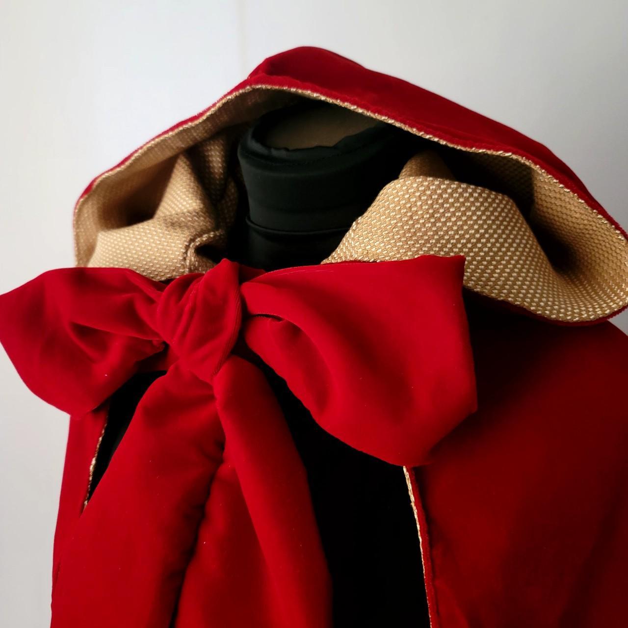 Handmade Red Velvet Gold Lining Hooded Cape Cloak... - Depop