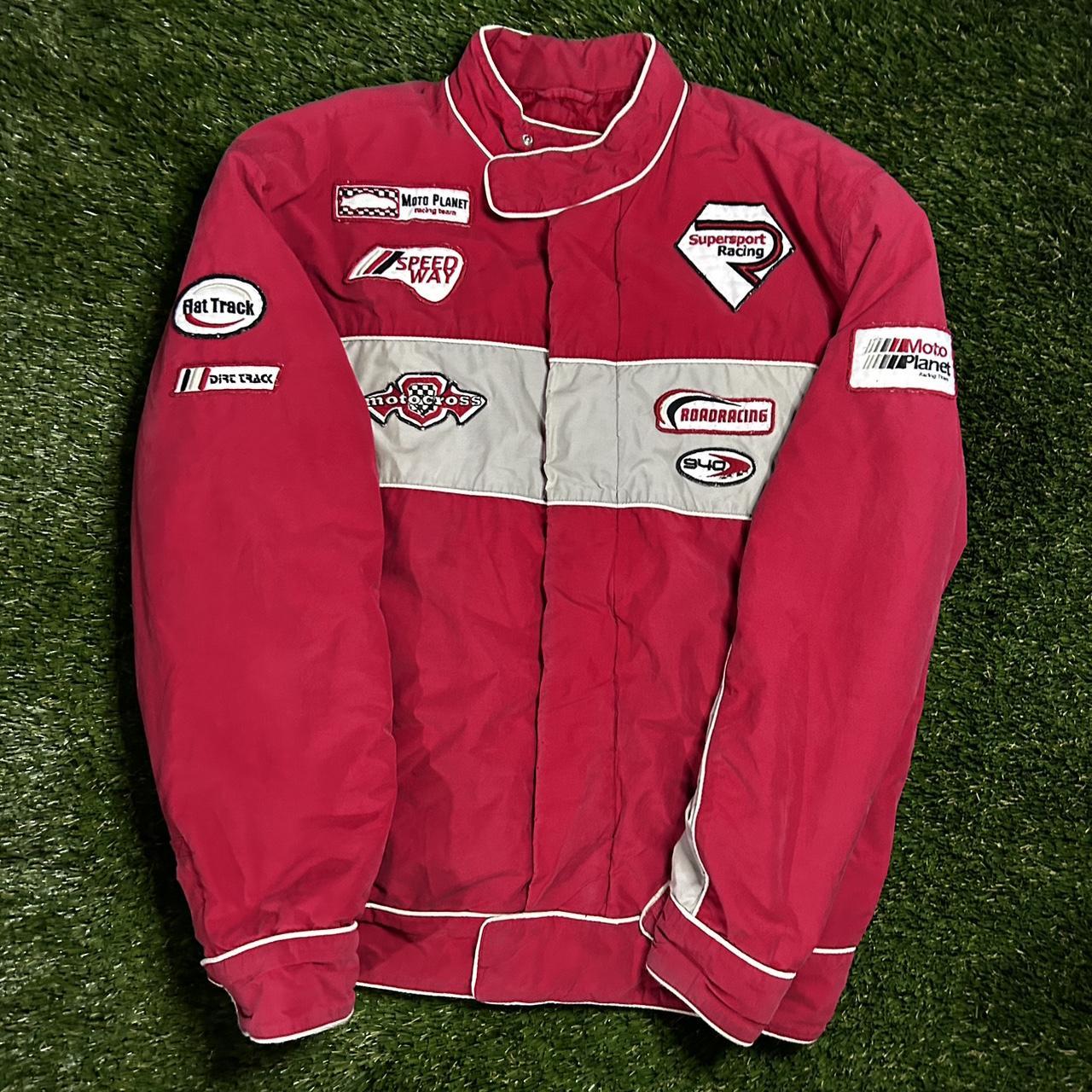 Vintage racing jacket with patches on sleeves and... - Depop