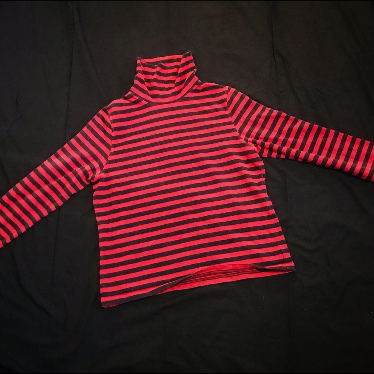 turtleneck black and red striped long sleeve shirt... - Depop