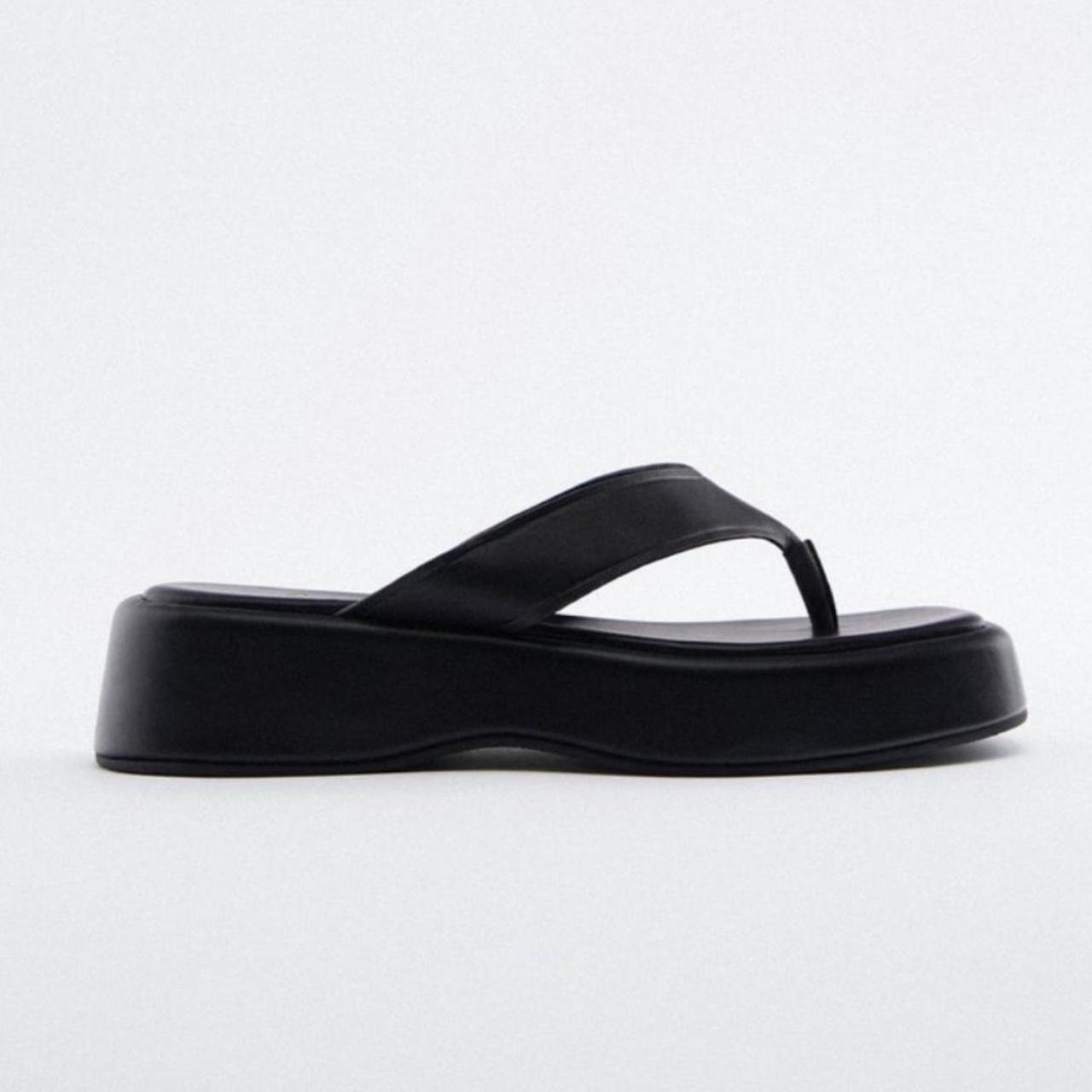 Zara leather Black platform flip flop style sandals.... | Depop