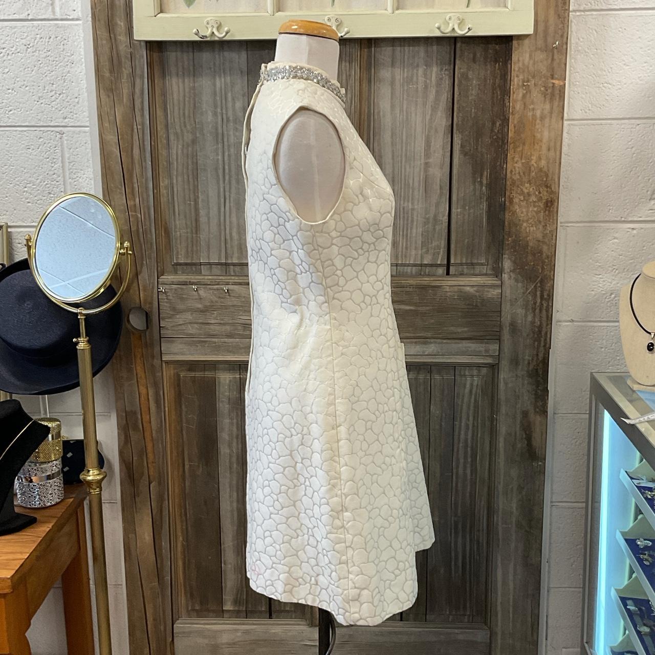 60s jacquard white preppy party slip dress with... - Depop