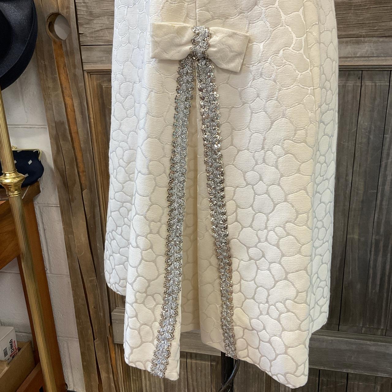 60s jacquard white preppy party slip dress with... - Depop