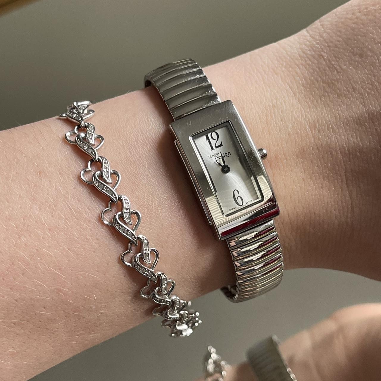 Classy vintage silver face rectangle watch Stainless... - Depop