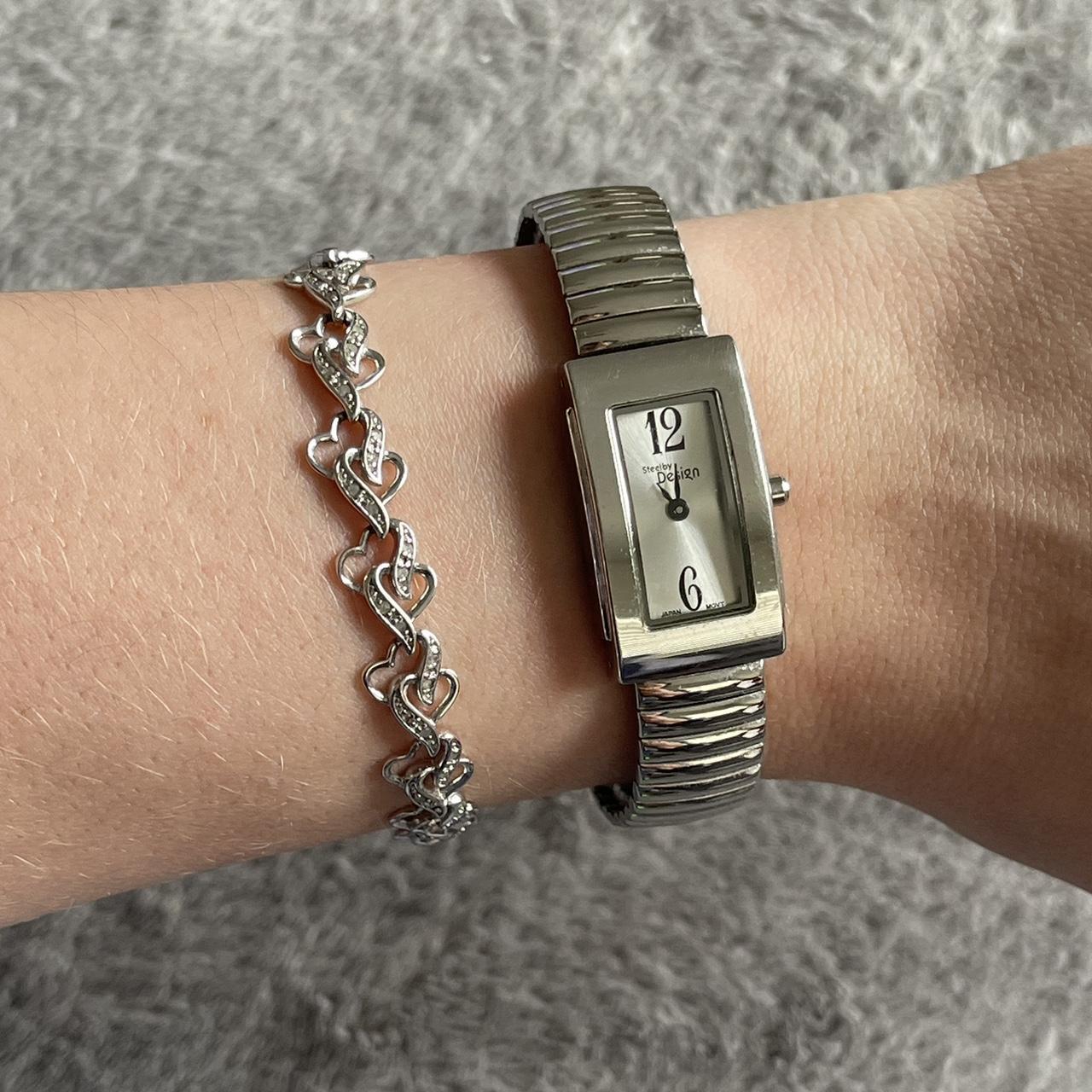 Classy vintage silver face rectangle watch Stainless... - Depop