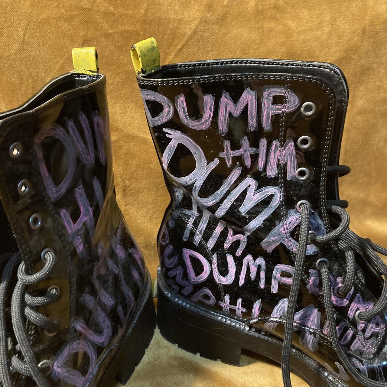 💋💛DUMP HIM💛💋 Patent Leather Custom Boots with neon... - Depop