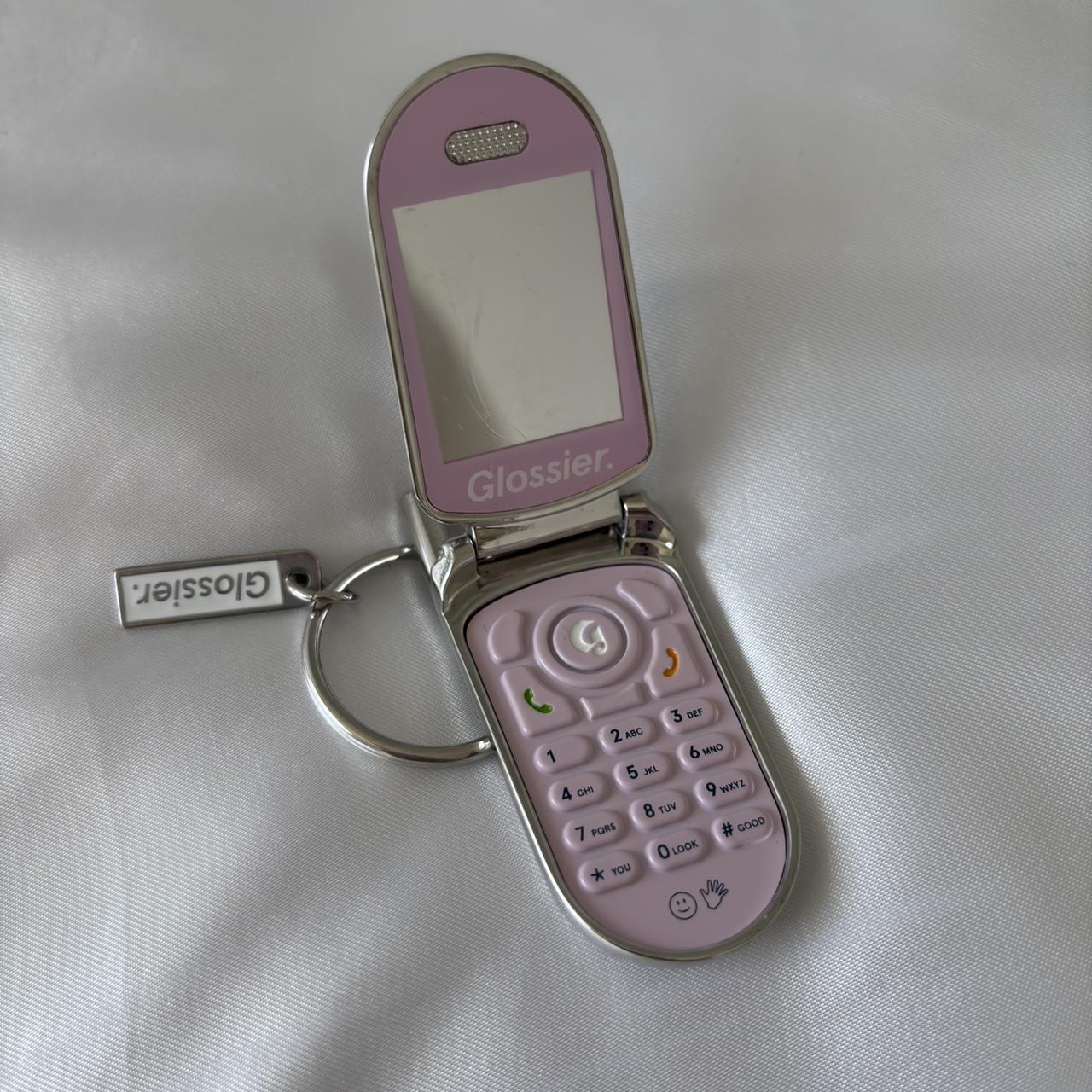 Limited edition pink and silver glossier key chain... | Depop