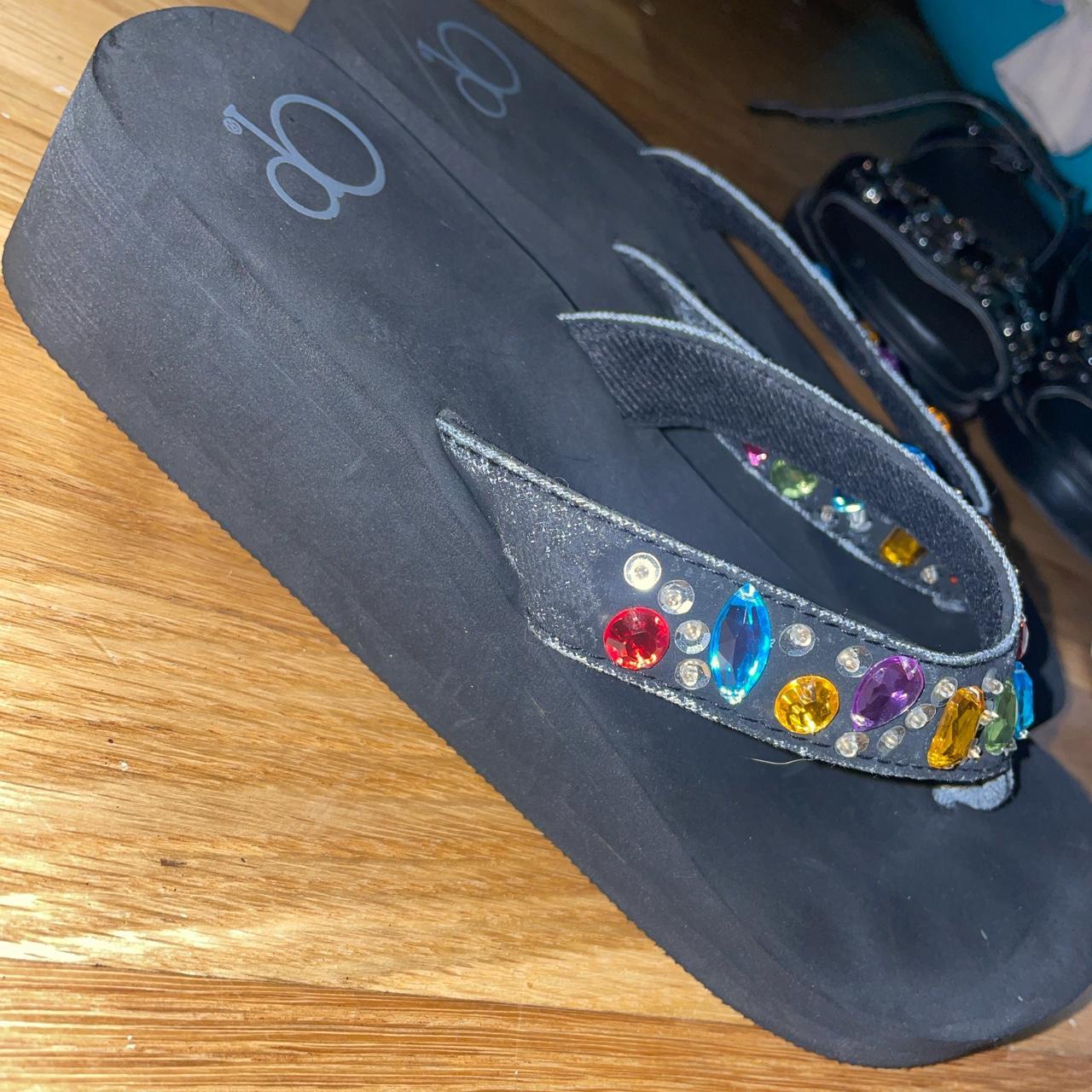 OP sandals with jewels!! 2000s y2k sandals platform... - Depop