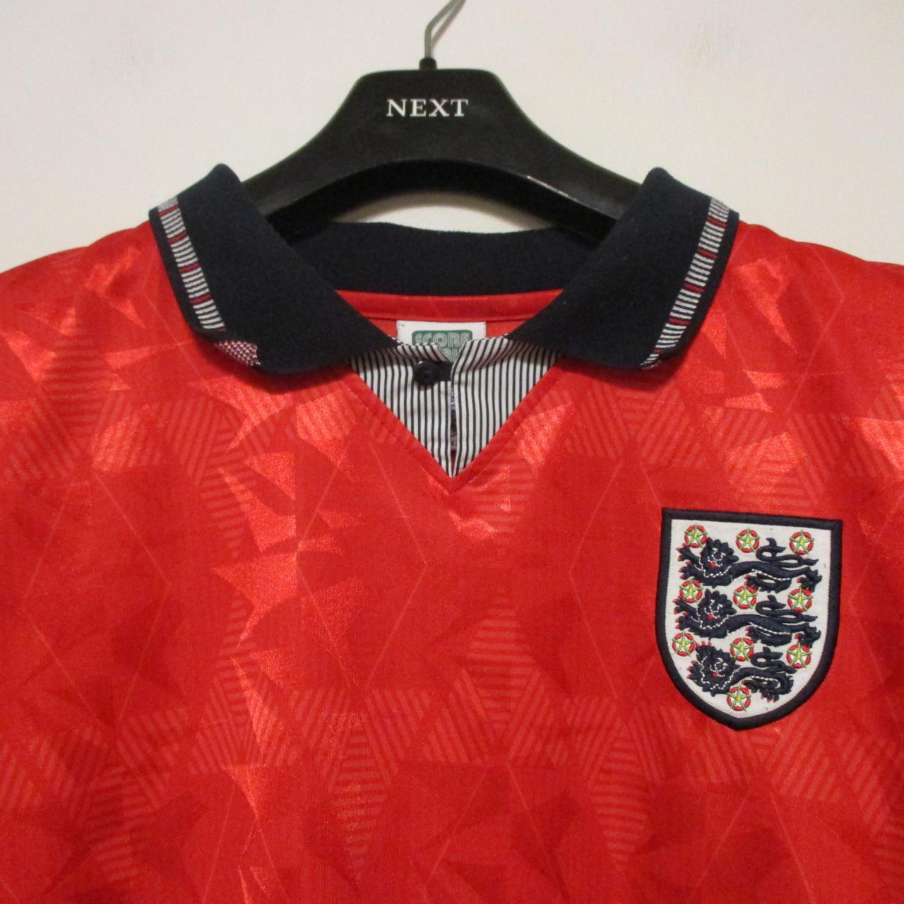 Score Draw England 1990 Away Shirt Mens XL Red... - Depop
