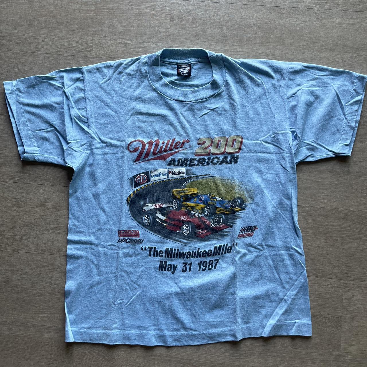 Vintage 80s Miller Milwaukee Mile racing shirt. The... - Depop