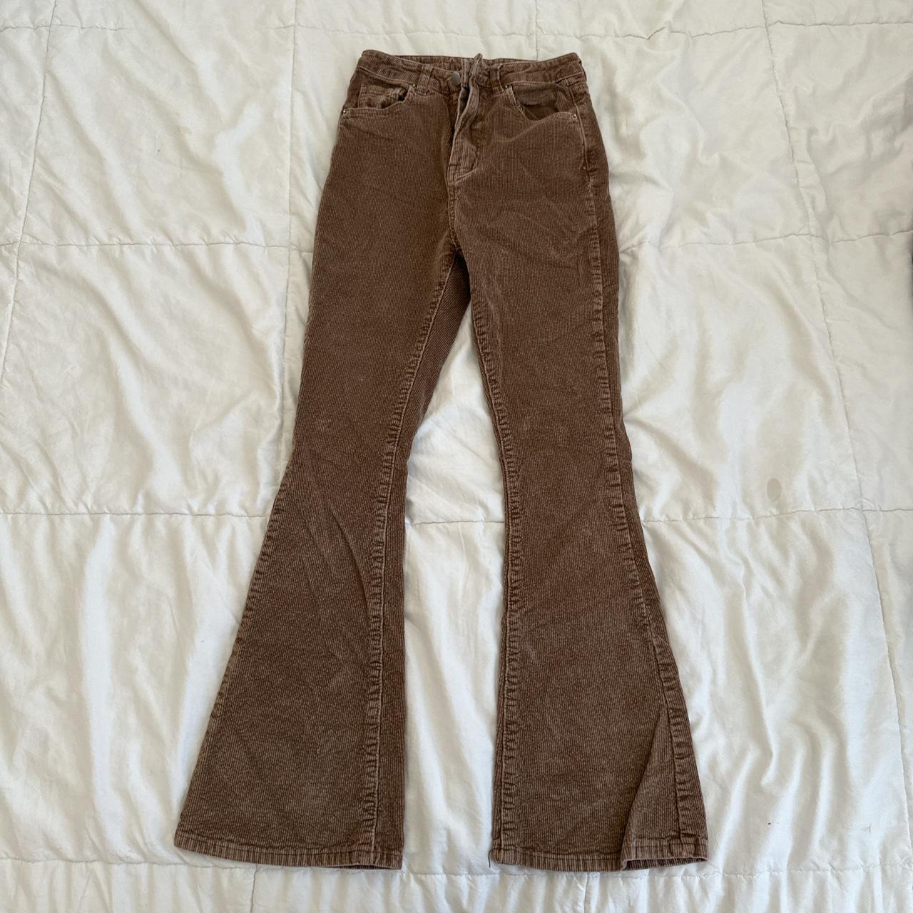 brown corduroy flare pants size XS, would likely... - Depop