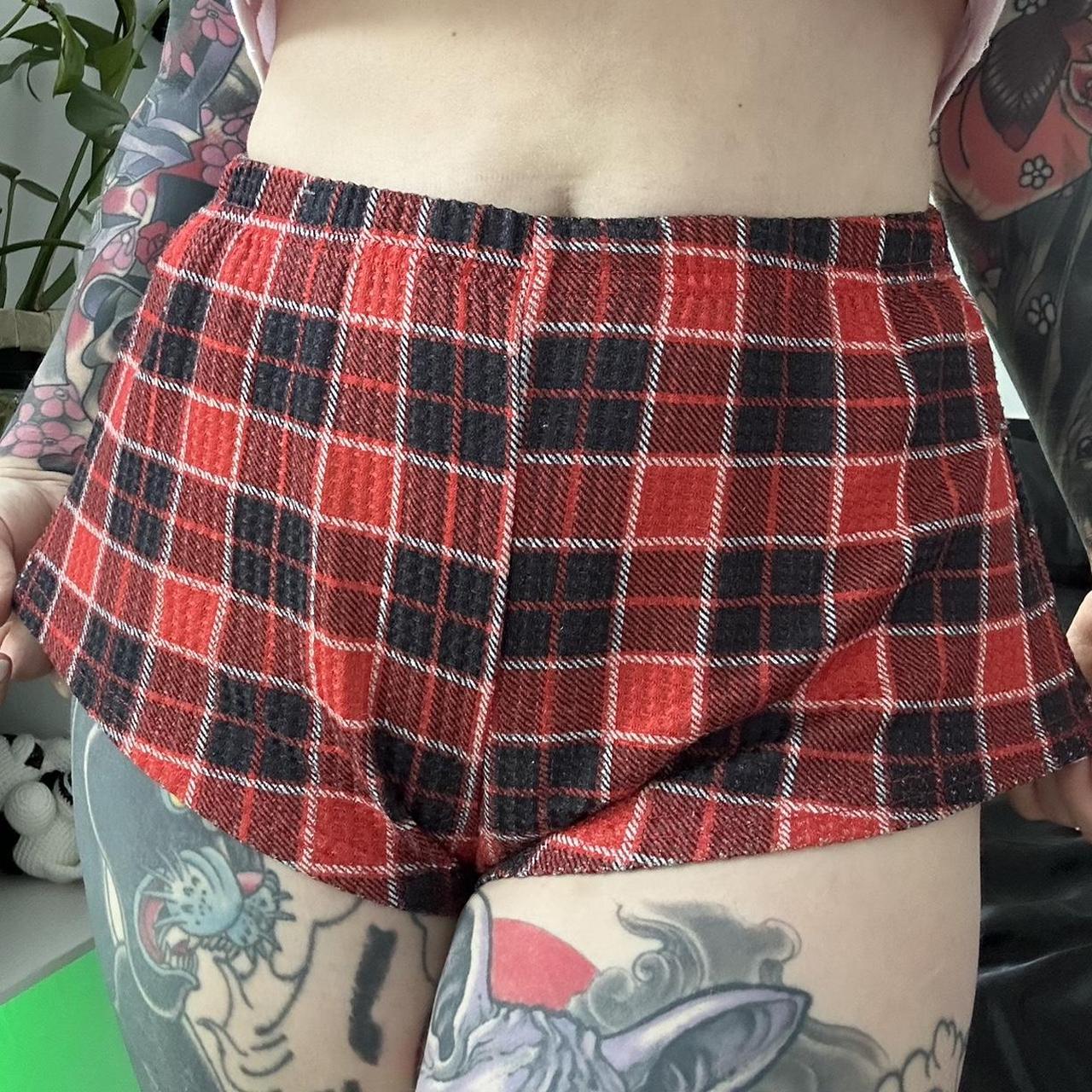 Lounge booty shorts. Size small. Red plaid design.... - Depop