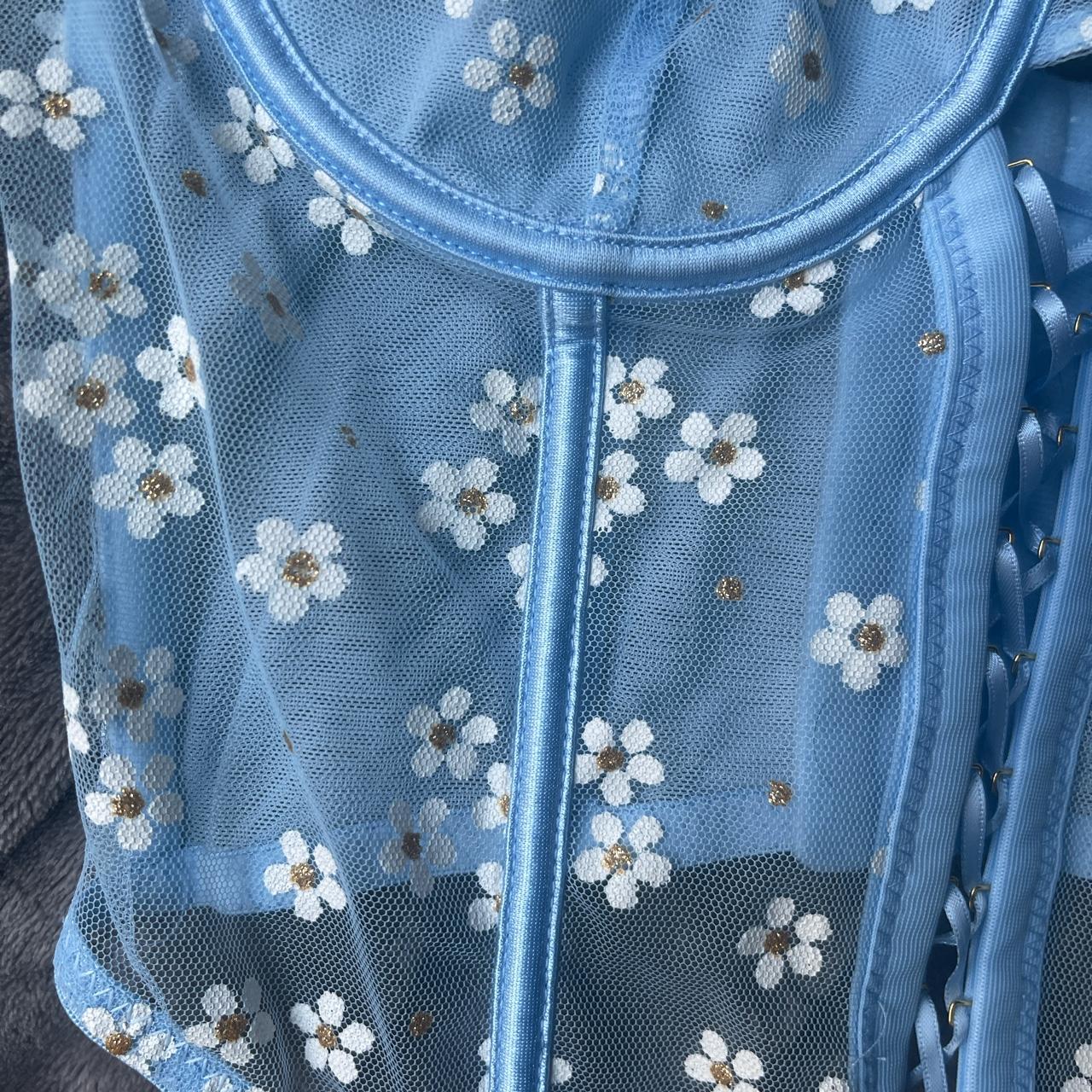 Blue with white flower corset lingerie top size L... - Depop