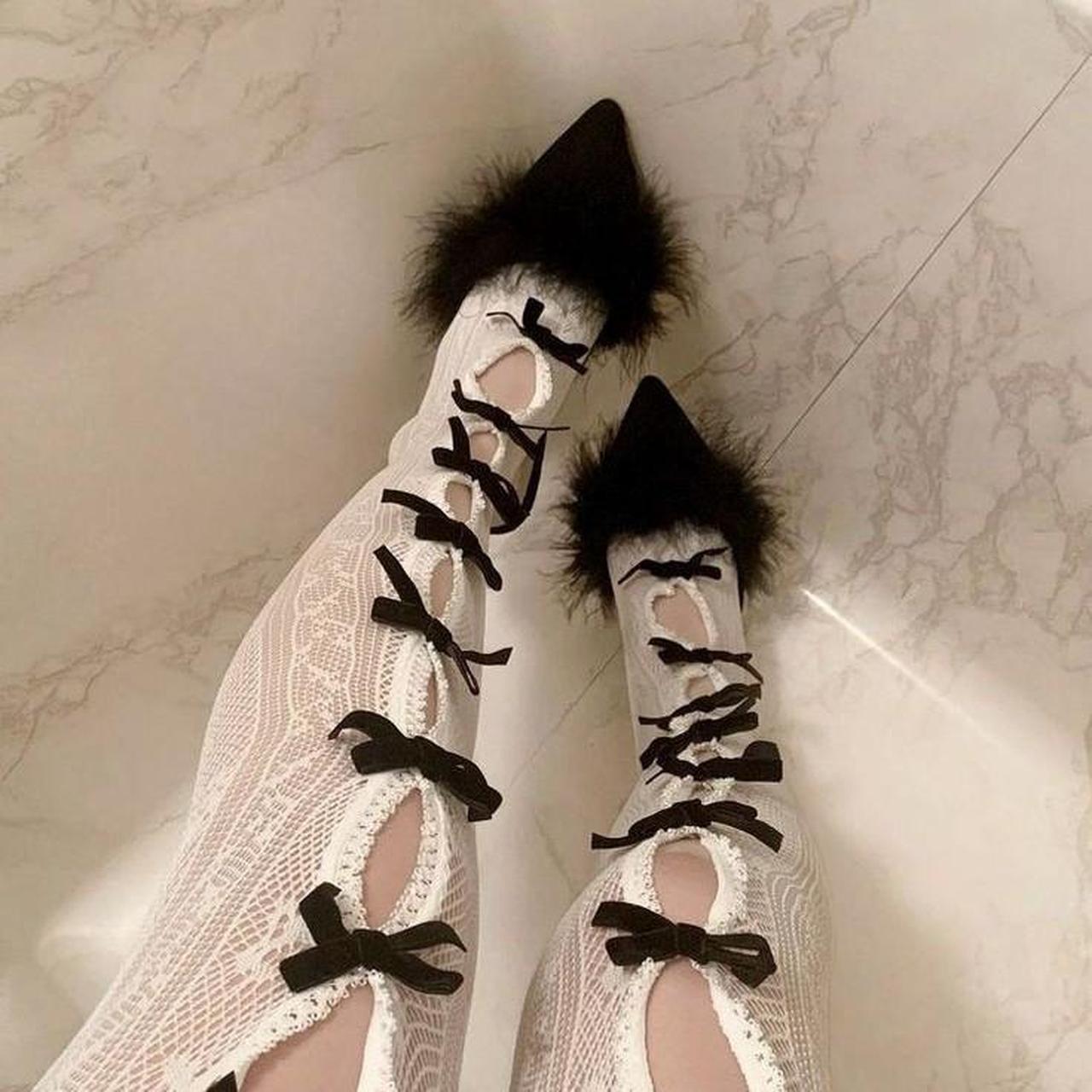 Stockings Bow Tie Lace Thigh Socks Lolita Lace... - Depop