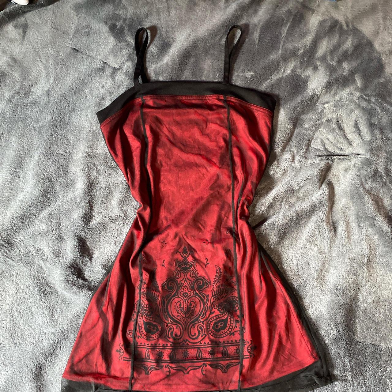 2000s emo red and black “Ultra Flirt” mesh mini... - Depop