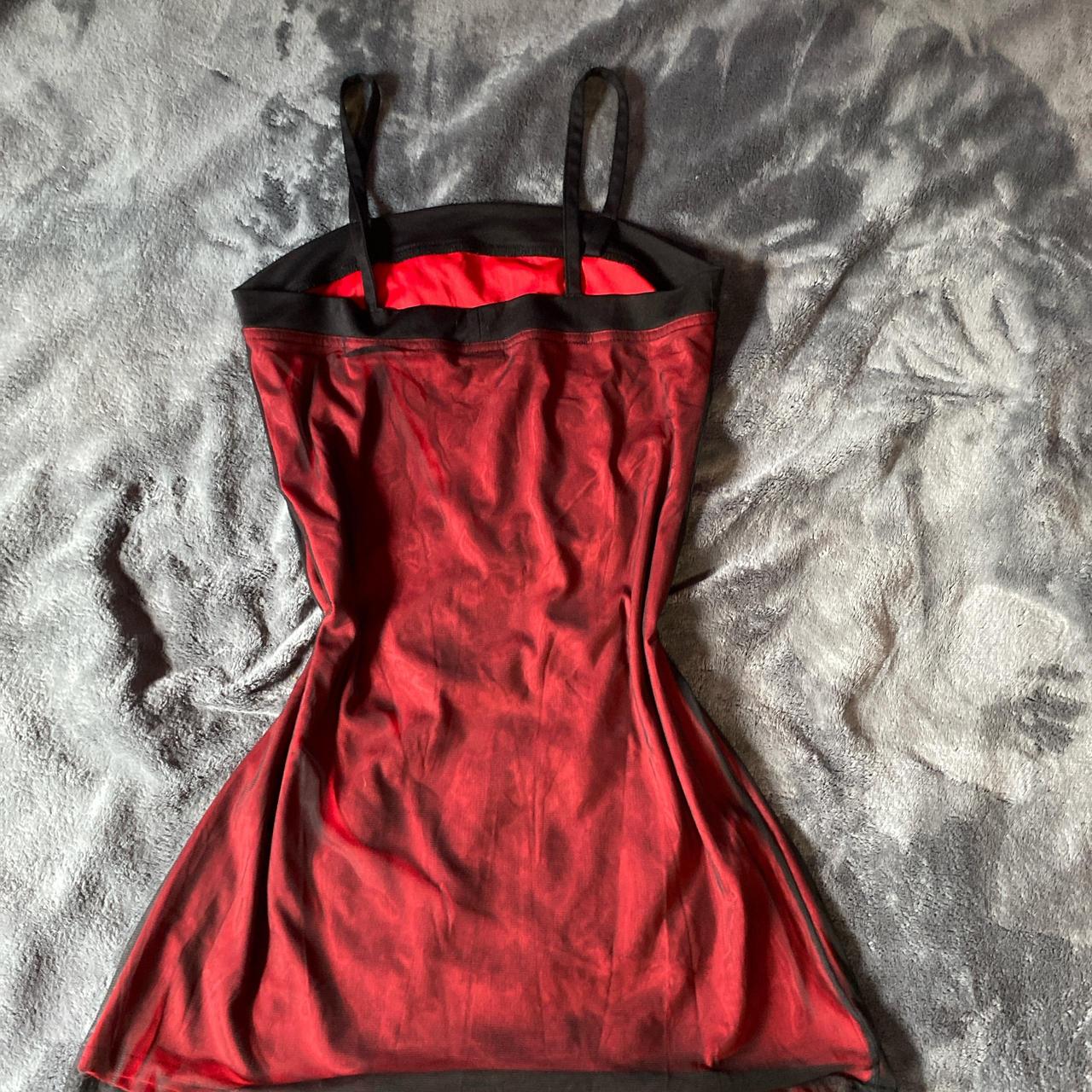 2000s emo red and black “Ultra Flirt” mesh mini... - Depop