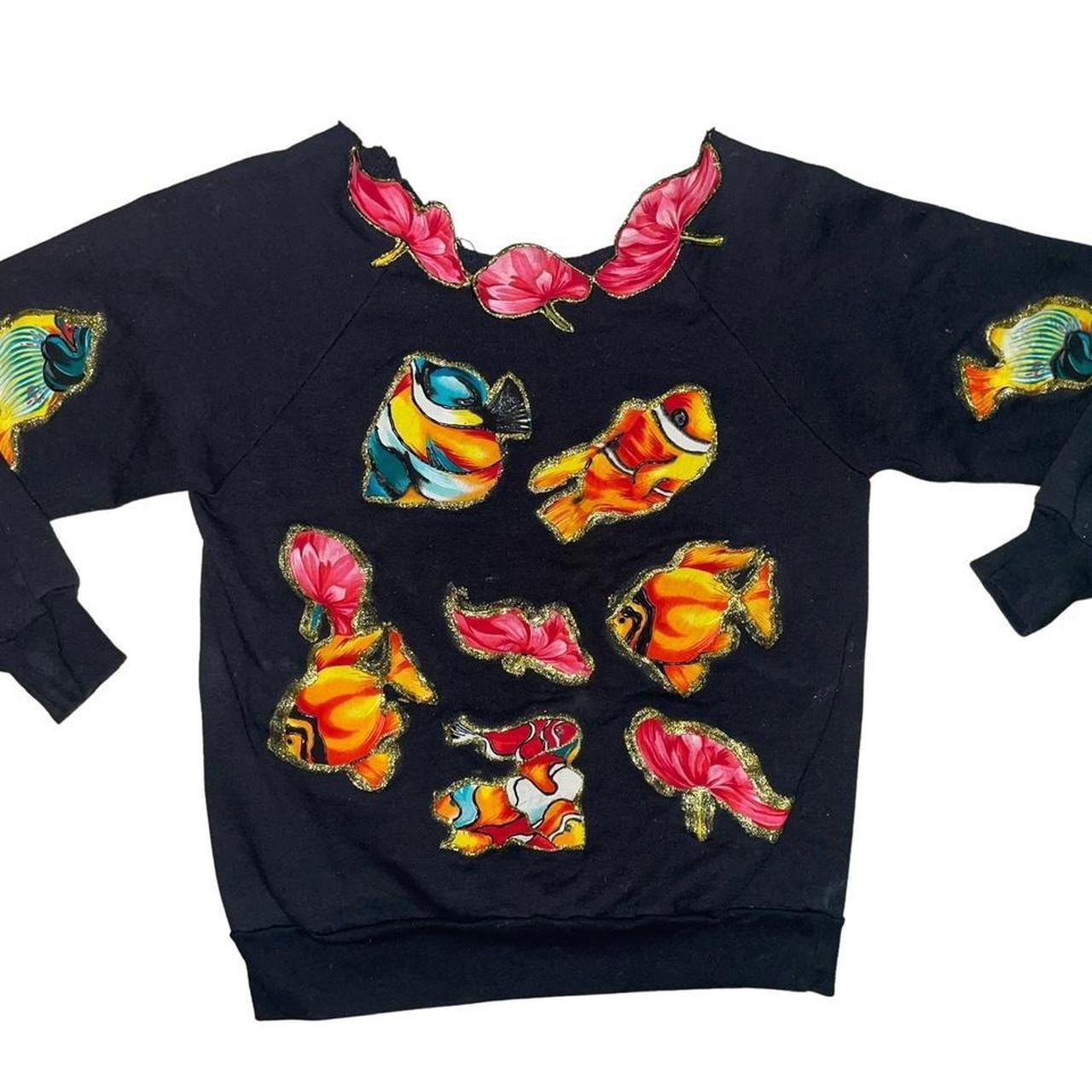 Vintage 80s Fish All Over Print Custom SweatShirt... - Depop
