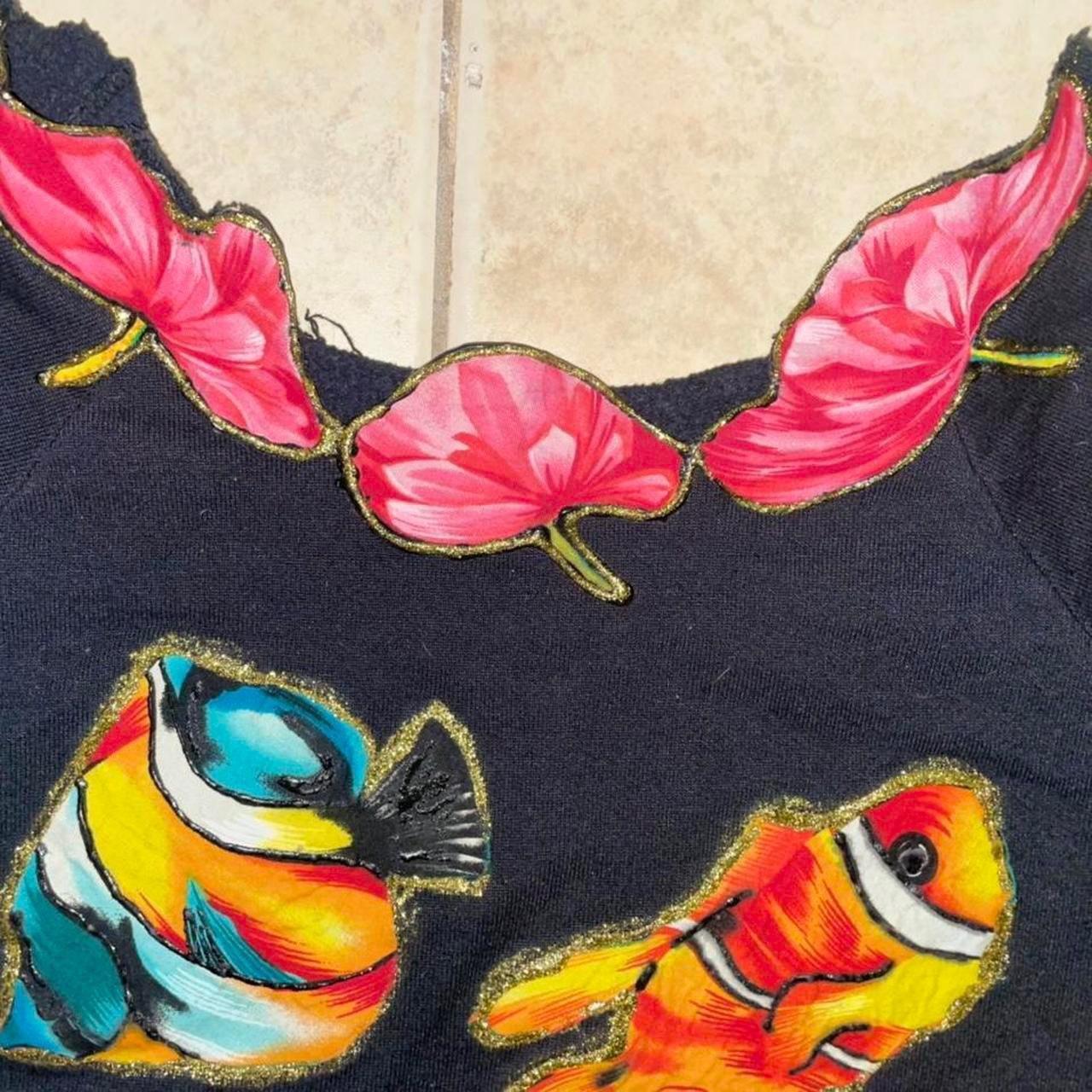 Vintage 80s Fish All Over Print Custom SweatShirt... - Depop