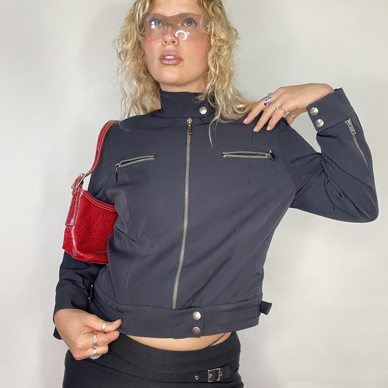 Y2k hardware moto jacket Sleek chic collarless... - Depop