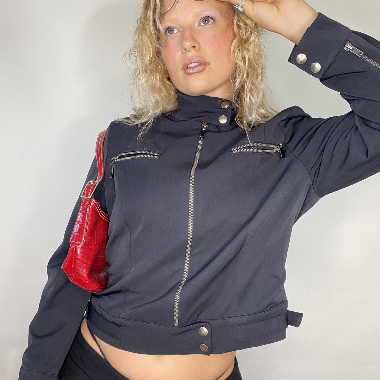 Y2k hardware moto jacket Sleek chic collarless... - Depop