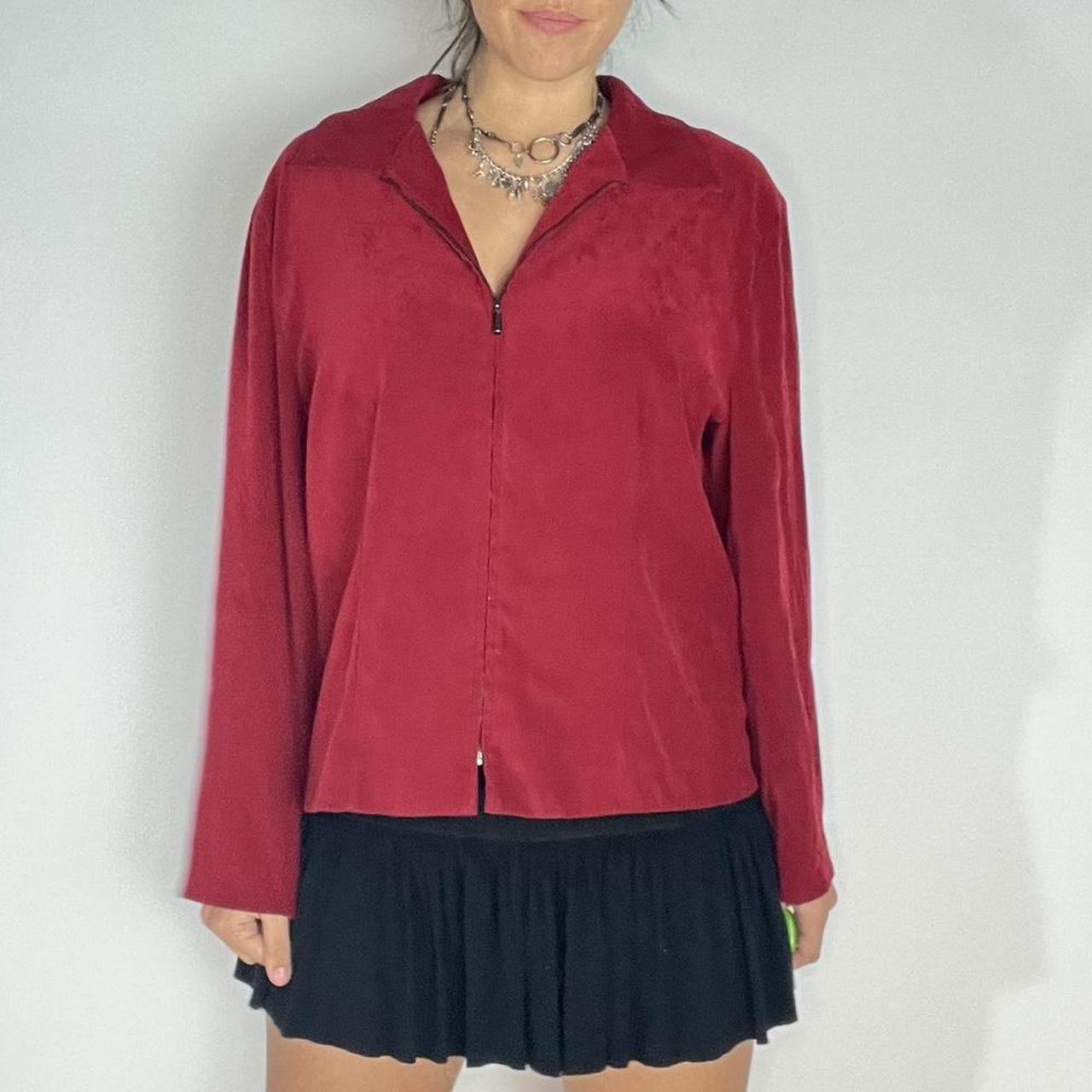 Vintage Red suede light zip up jacket As seen a... - Depop