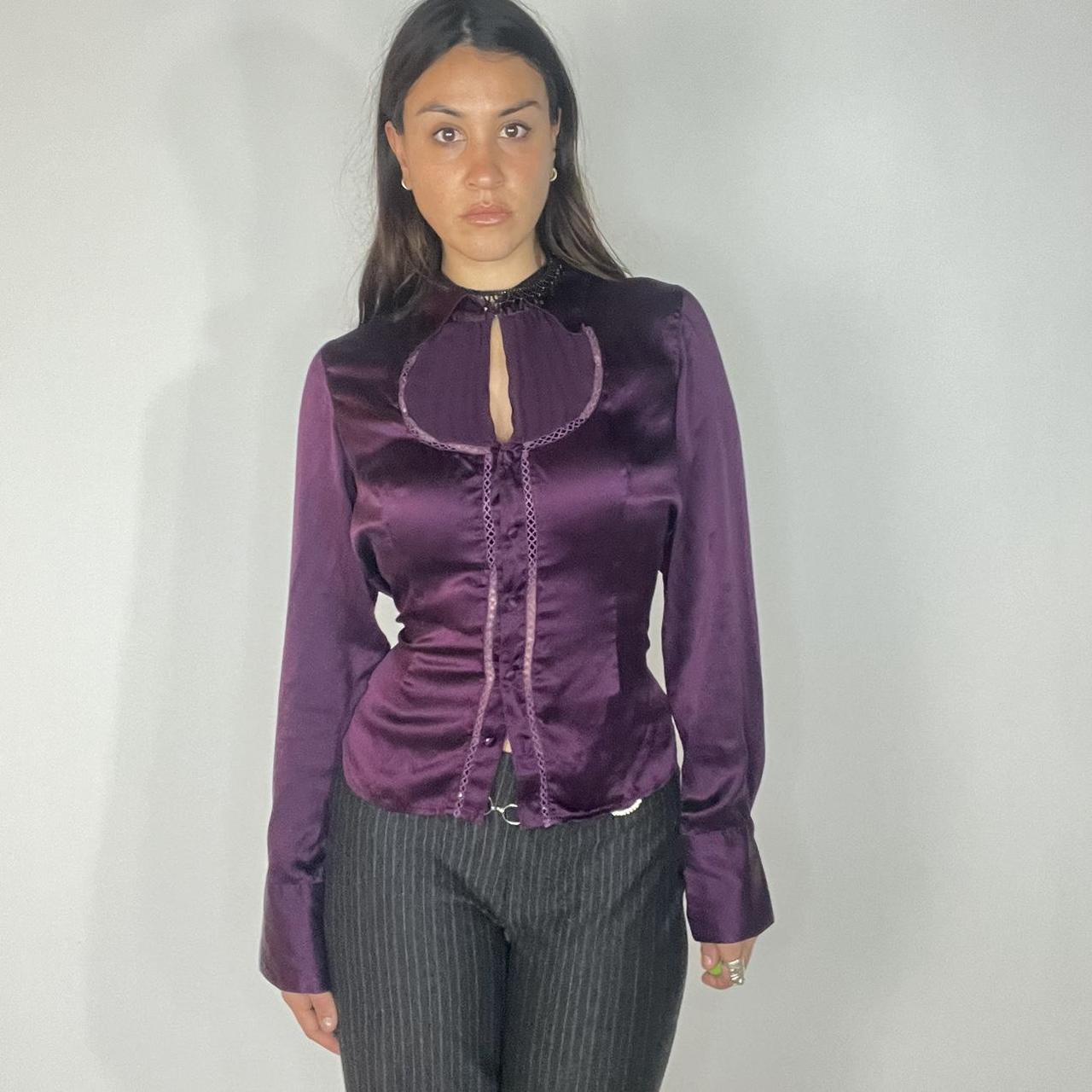 Vintage Victorian Style Silk blouse in deep... - Depop