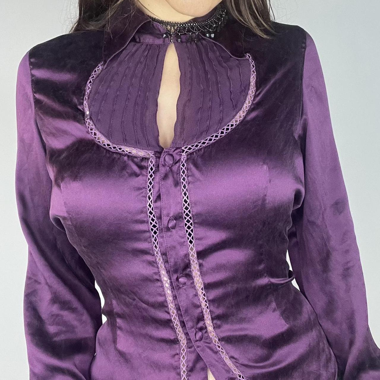 Vintage Victorian Style Silk blouse in deep... - Depop